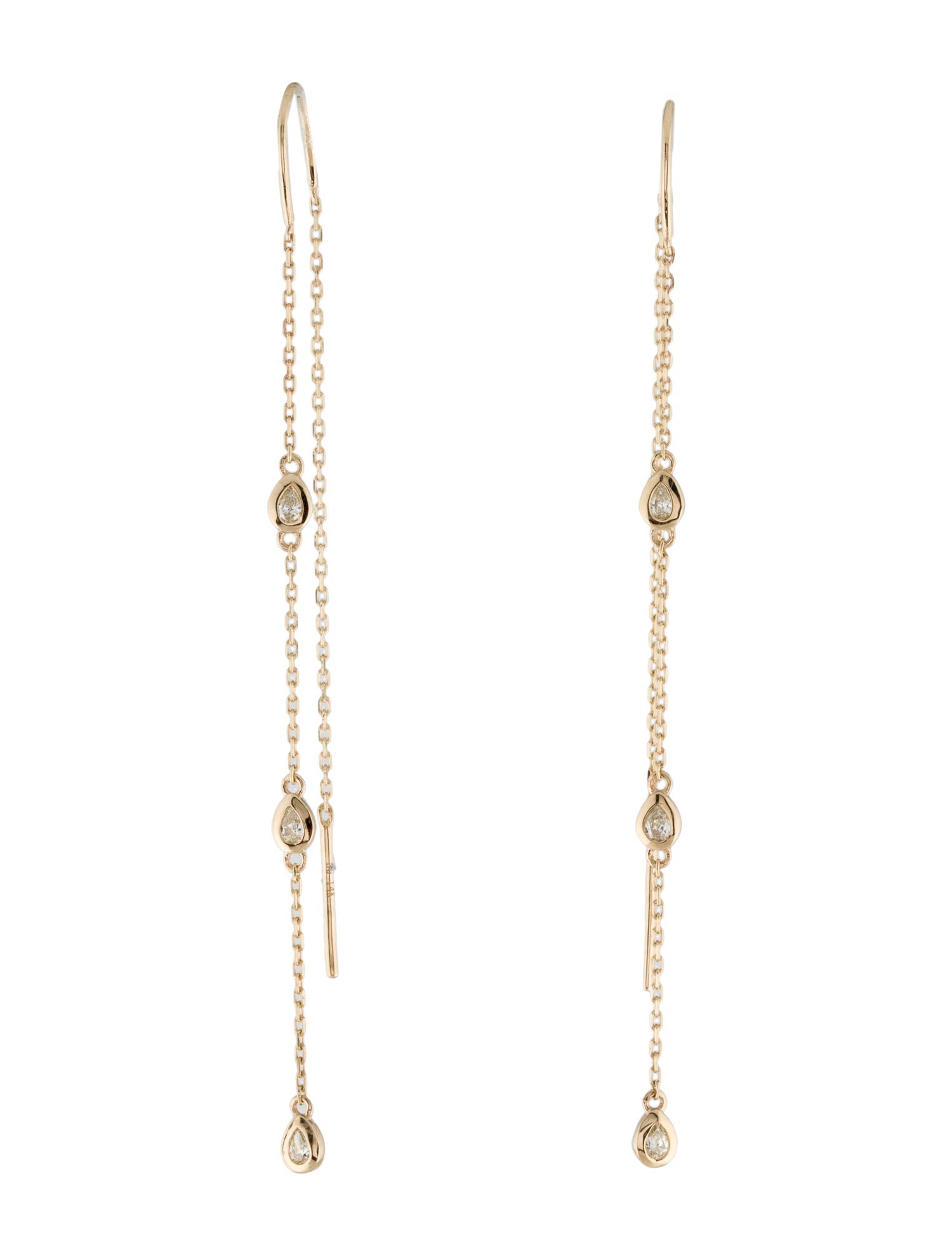 Earrings 18K Diamond Threader Drop Earrings - 18K Yellow Gold Drop ...