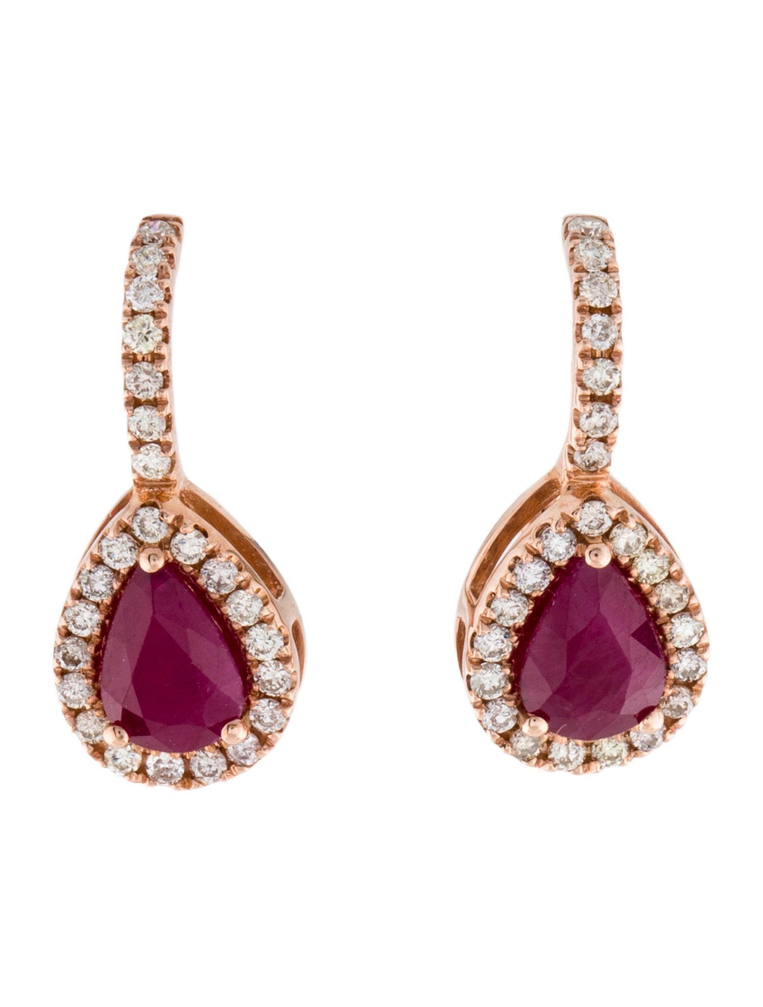 Earrings 14K 1.85ctw Ruby & Diamond Drop Earrings - 14K Rose Gold Drop ...