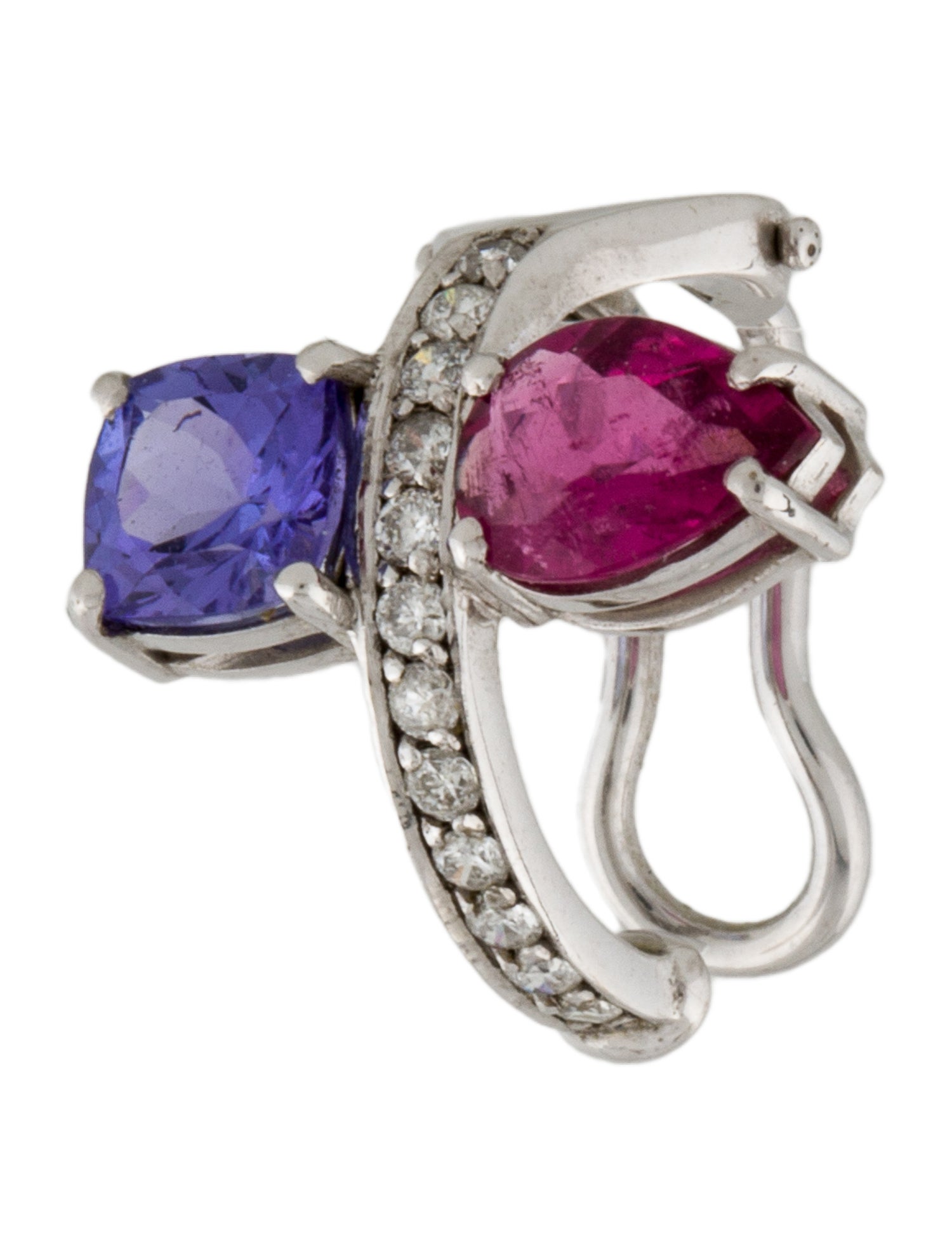Earrings 18K Tanzanite, Tourmaline & Diamond Ear Cuff - Rhodium-Plated ...