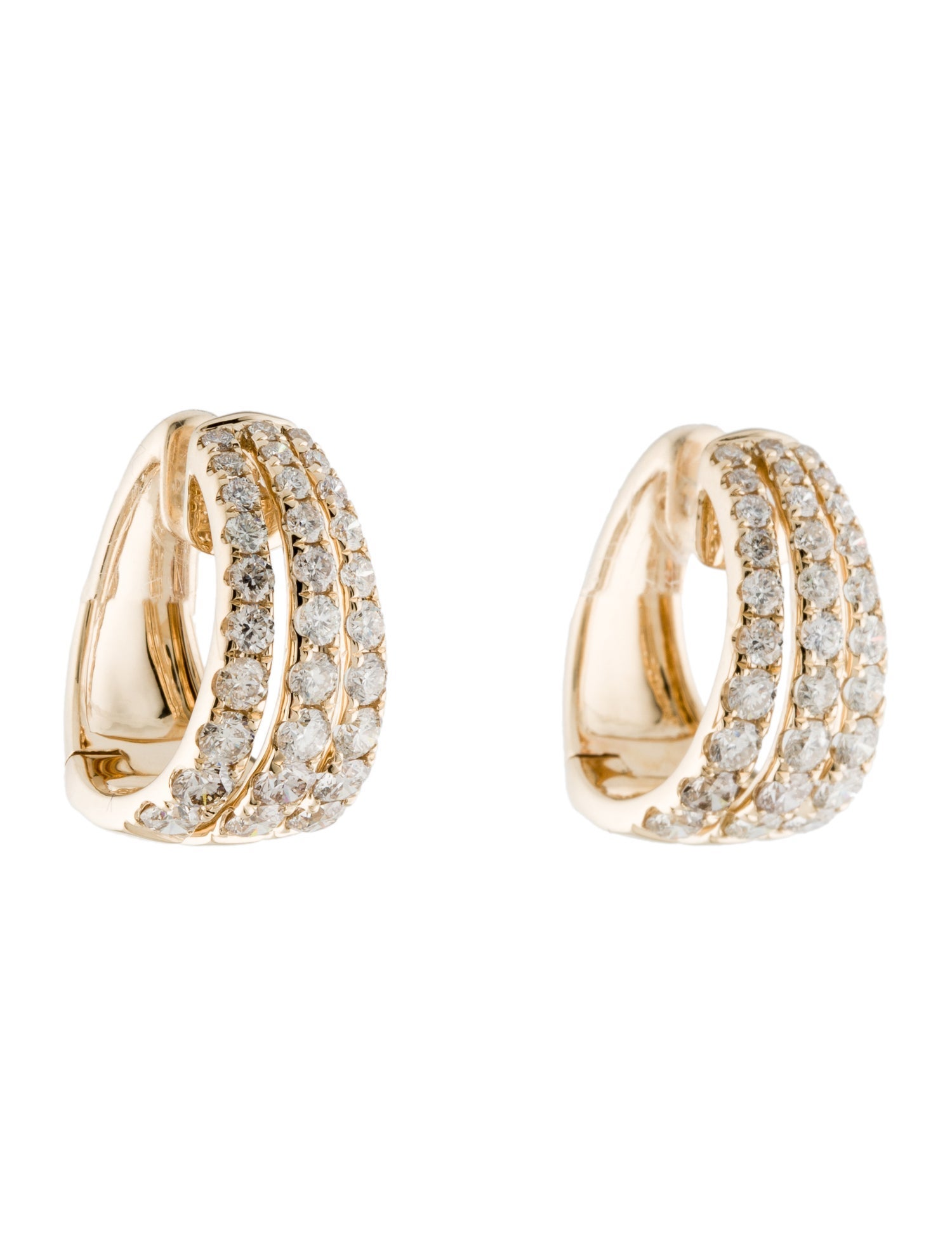 Earrings 14K 2.60ctw Diamond Three-Row Hoop Earrings - 14K Yellow Gold ...