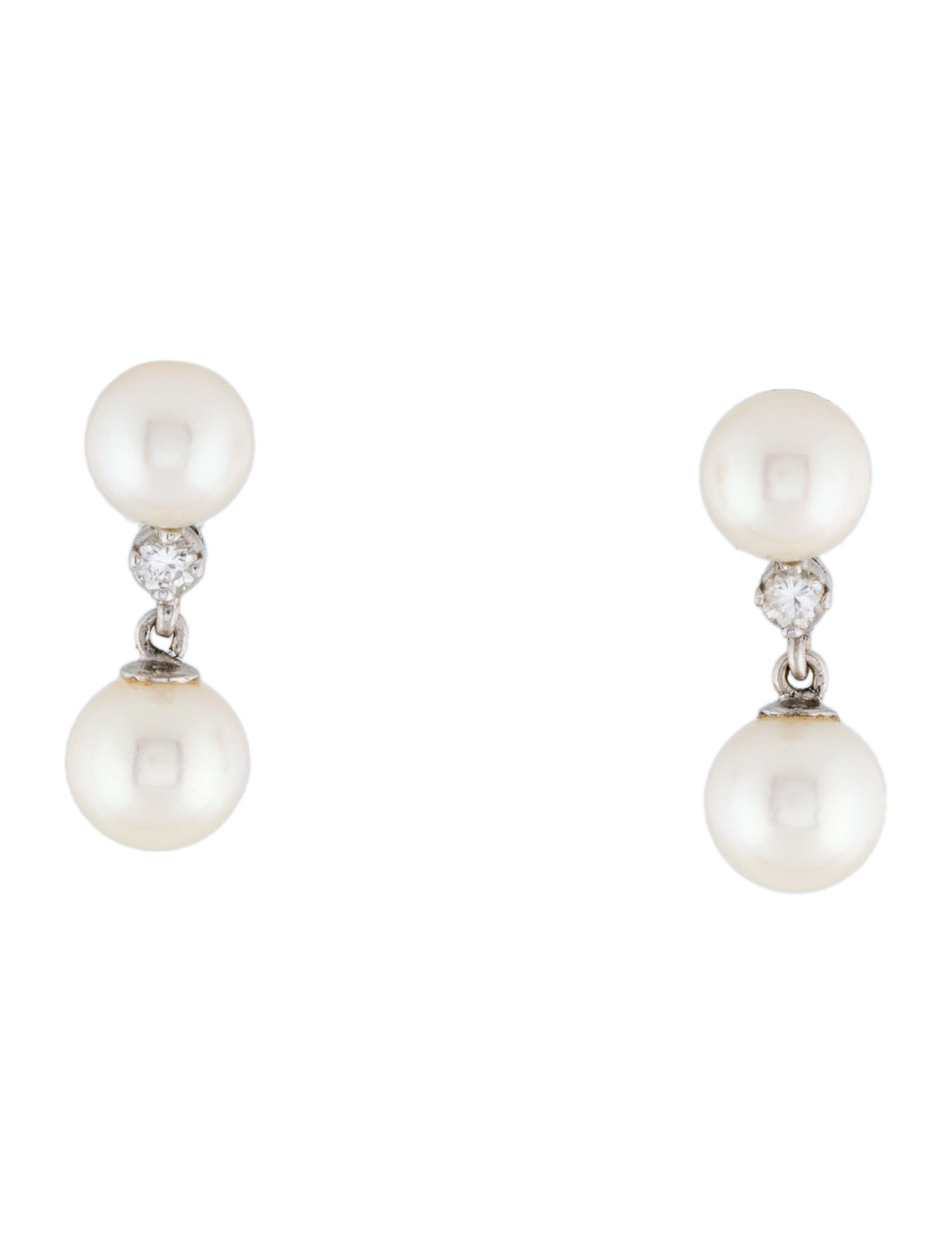 Earrings 14K Pearl & Diamond Drop Earrings - Rhodium-Plated 14K White ...