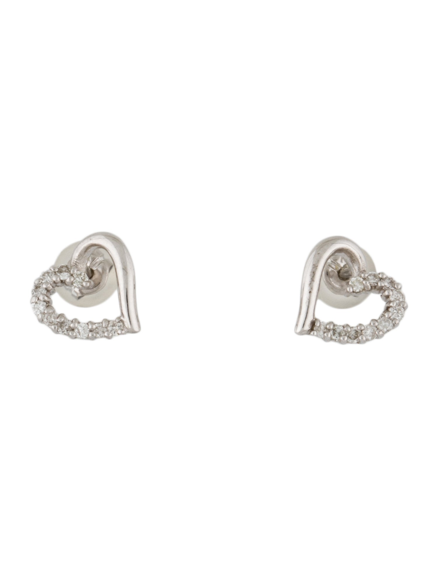 Earrings 18K Diamond Heart Stud Earrings - Rhodium-Plated 18K White ...