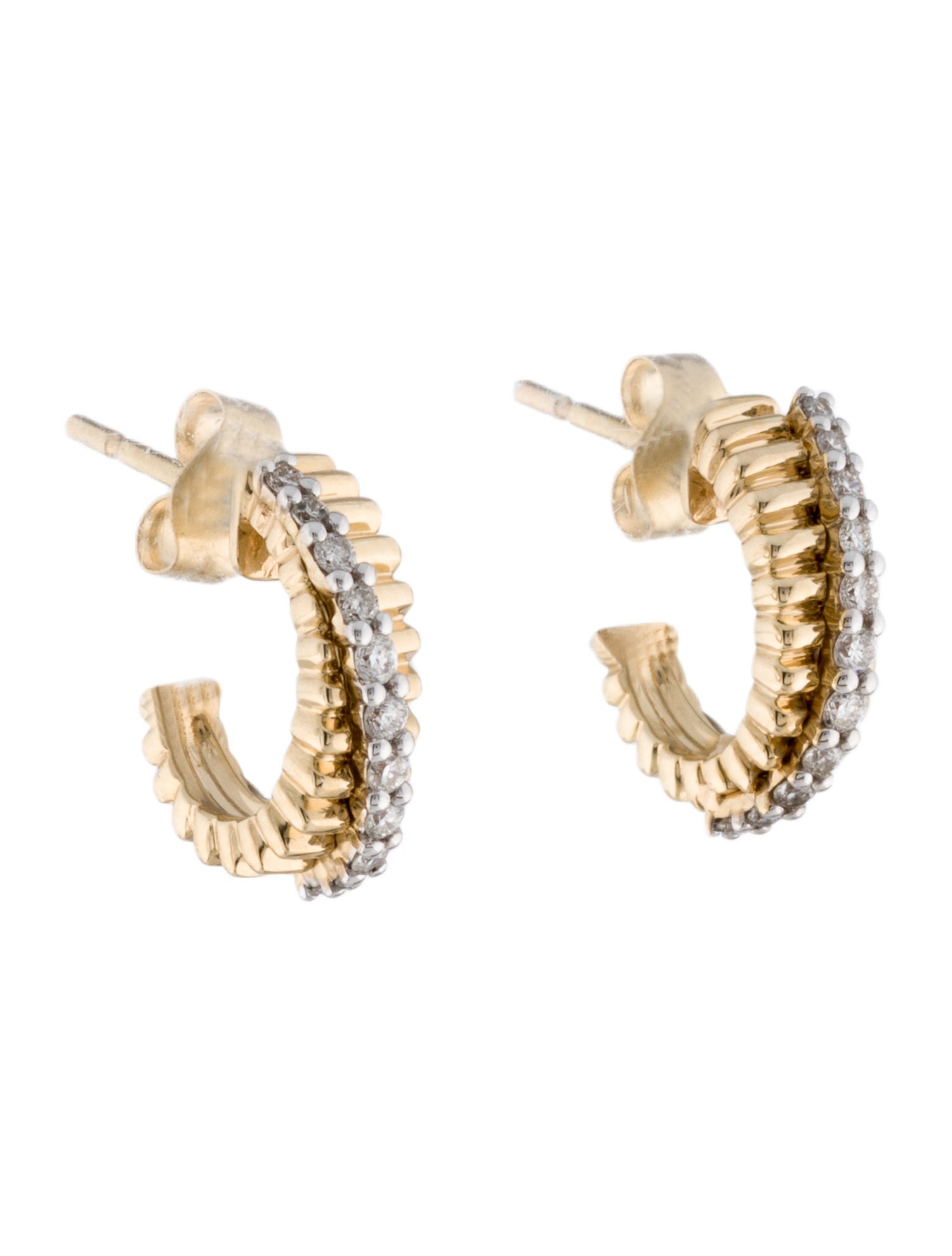 Earrings 14K Diamond Half Hoop Earrings - 14K Yellow Gold Hoop ...