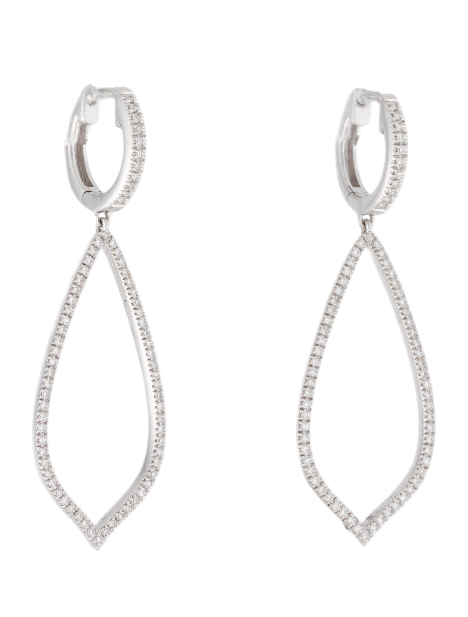Earrings 14K Diamond Drop Hoop Earrings - Rhodium-Plated 14K White Gold ...