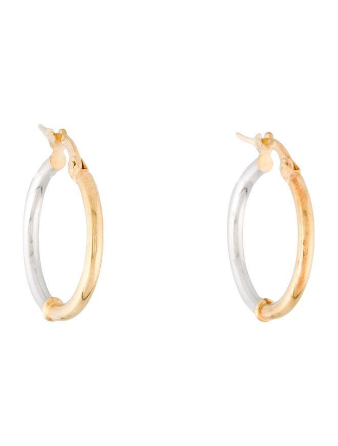 Earrings 14K Two Tone Hoop Earrings - 14K Yellow Gold Hoop, Earrings ...