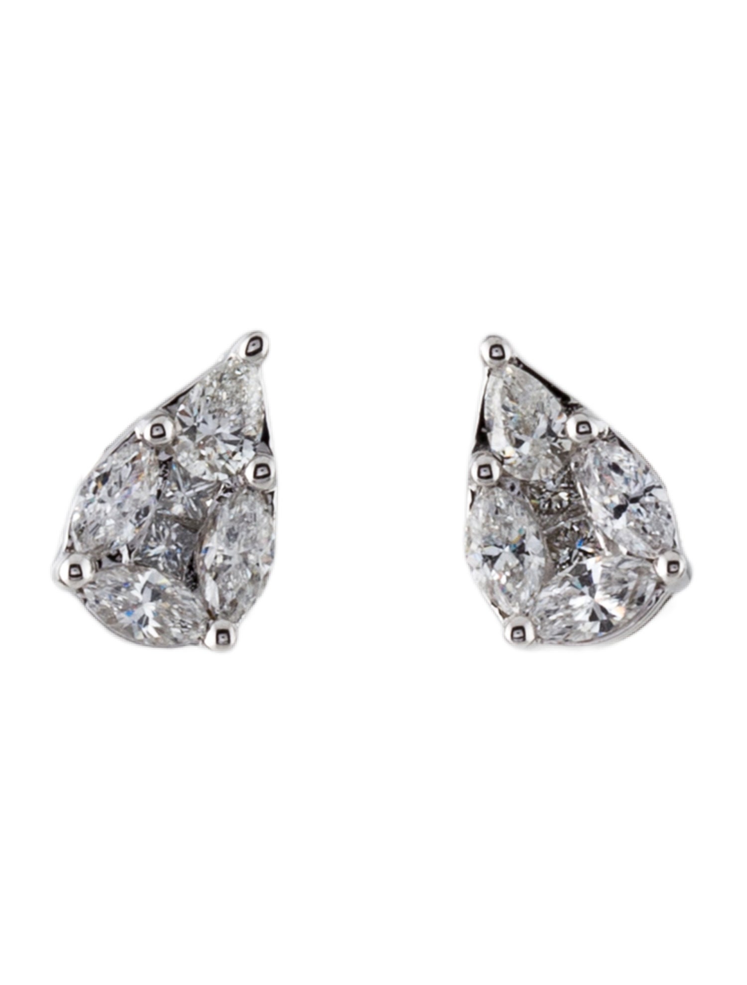 Earrings 14K Diamond Pear-Shaped Stud Earrings - Rhodium-Plated 14K ...