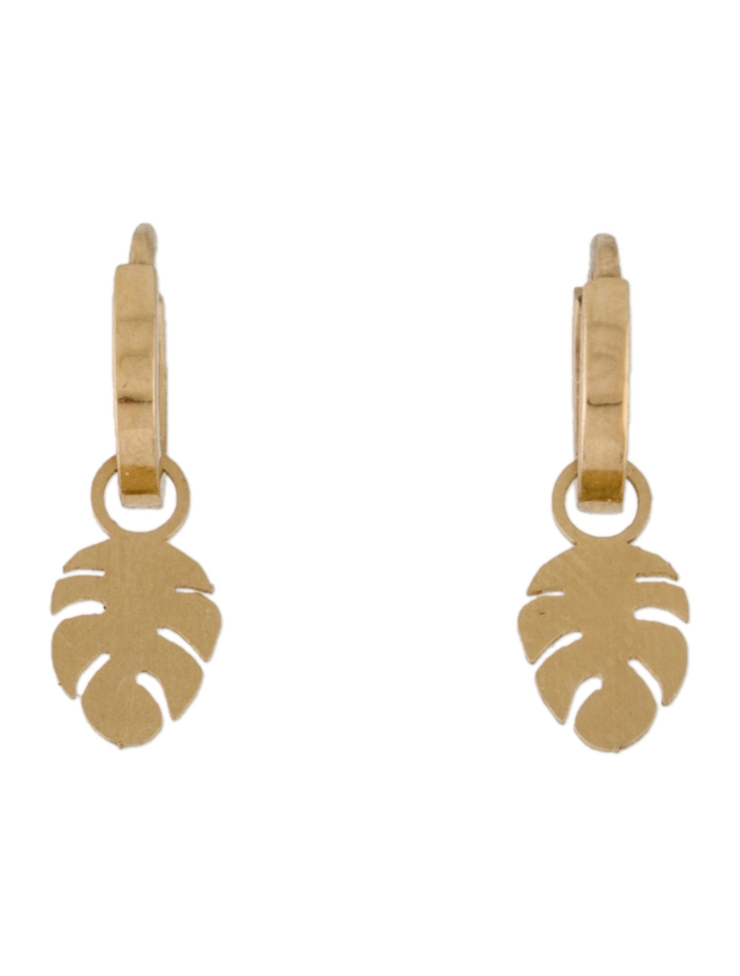Earrings 14K Leaf Huggie Earrings - 14K Yellow Gold Huggie, Earrings ...