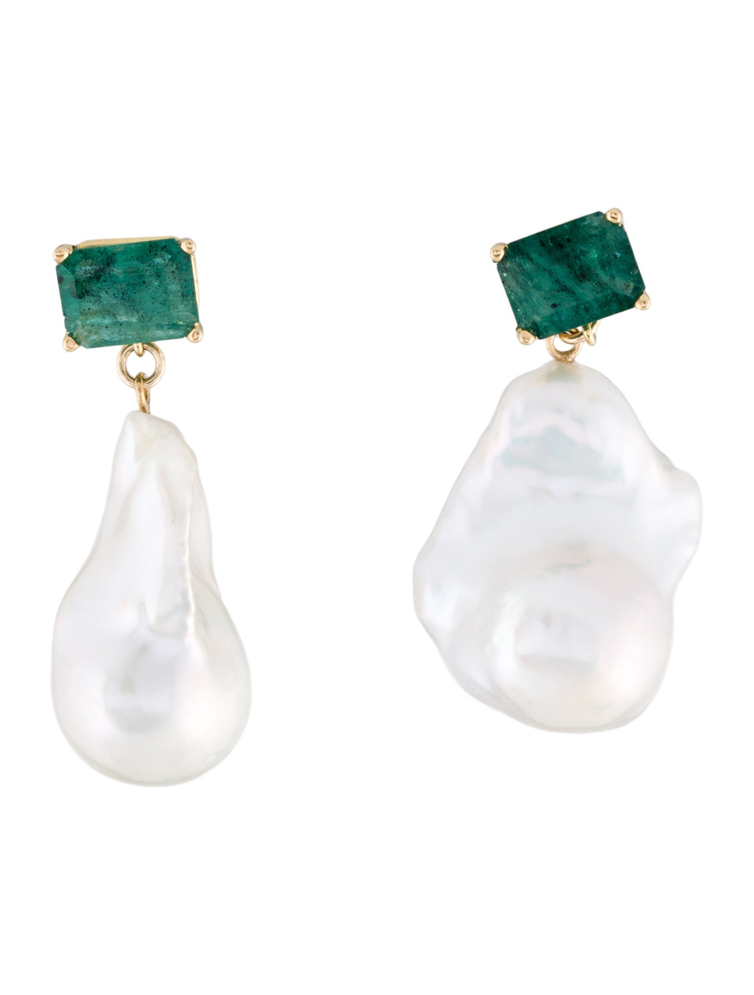 Earrings 18k Pearl & 3.29ctw Emerald Drop Earrings - 18K Yellow Gold ...