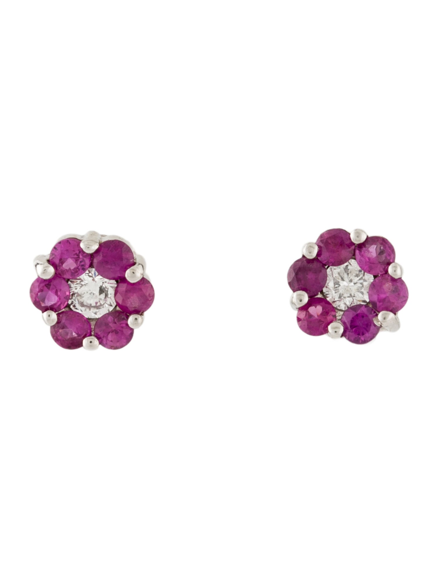 Earrings 14K Ruby & Diamond Stud Earrings - Rhodium-Plated 14K White ...