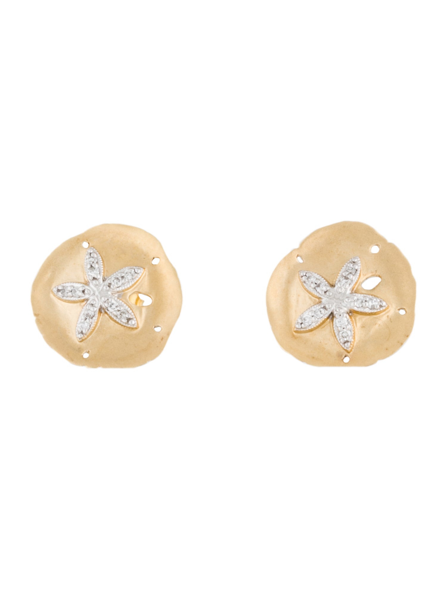 Earrings 14K Diamond Sand Dollar Stud Earrings - Stud, Earrings - EARRI348768 | The RealReal