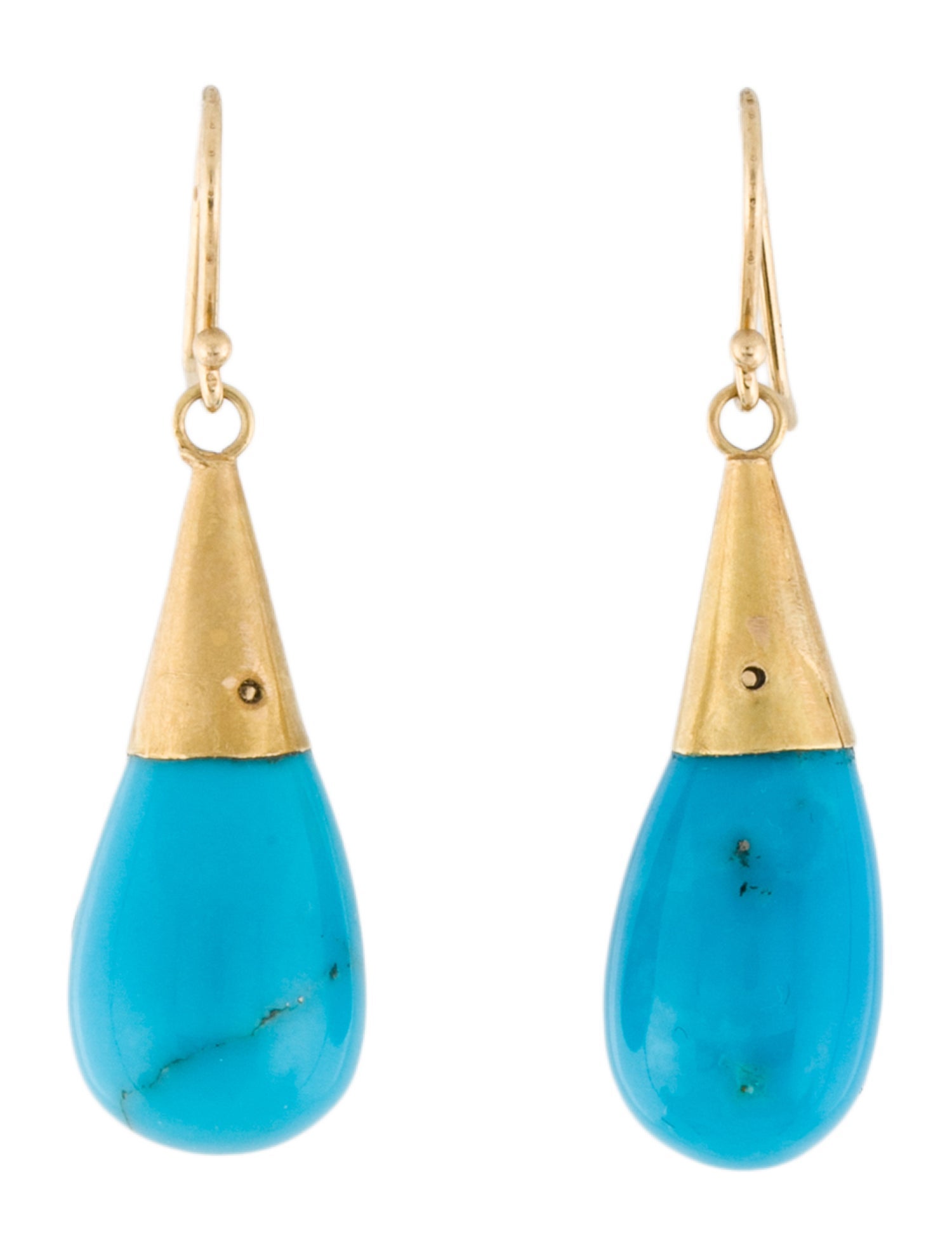 Earrings 18K Turquoise Tear Drop Earrings - 18K Yellow Gold Drop ...