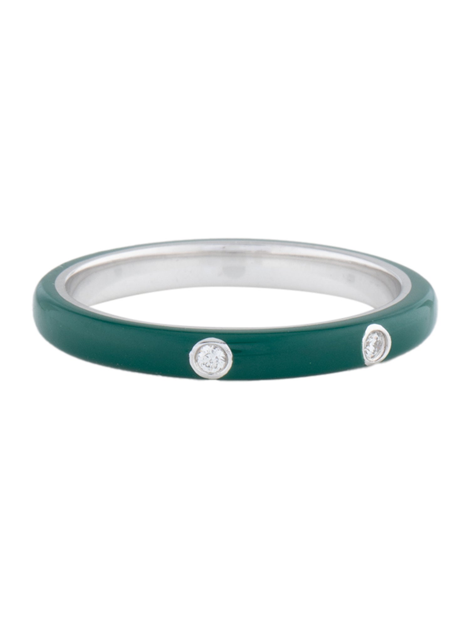 EF Collection 14K Diamond & Enamel Stack Ring - Green, Rhodium-Plated ...