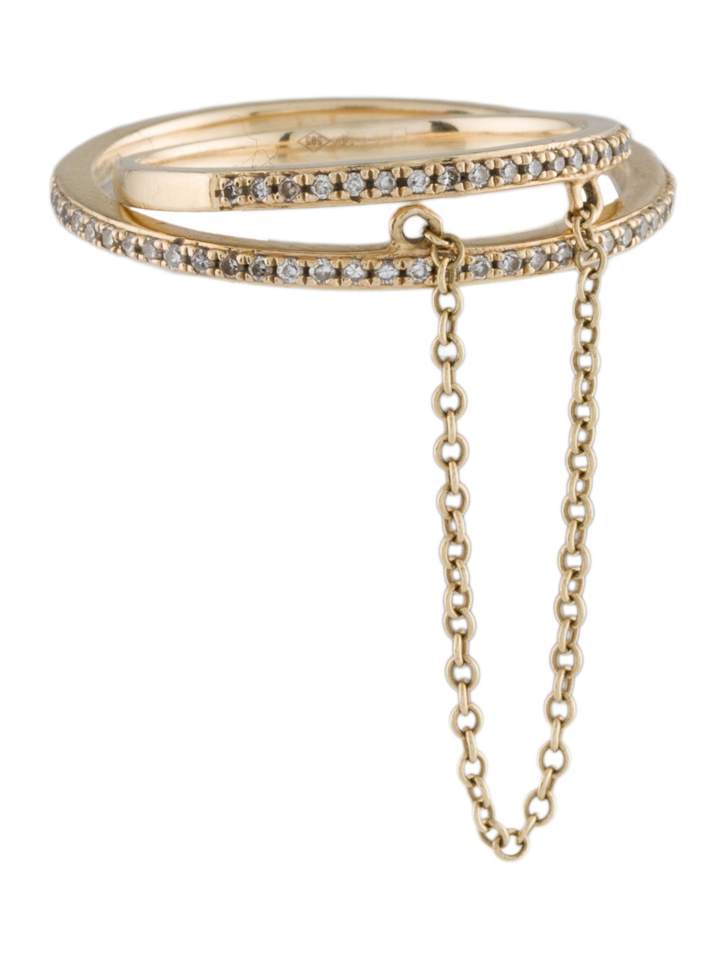 EF Collection 14K Diamond Double Chain Ring - 14K Yellow Gold Band, Rings - EFCOL22767 | The ...