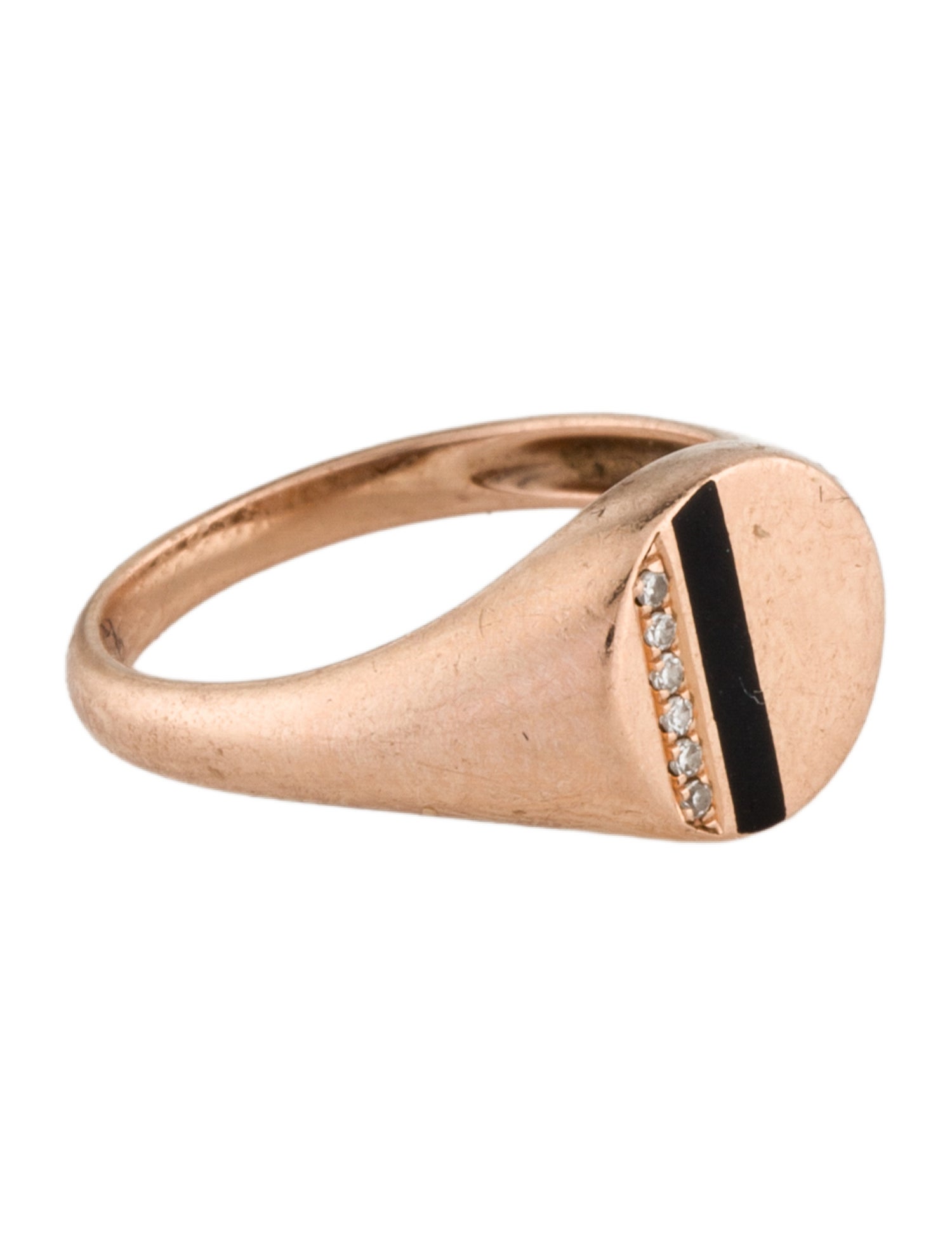 EF Collection 14K Diamond Enamel Stripe Signet Ring - Black, 14K Rose Gold Signet Ring, Rings ...