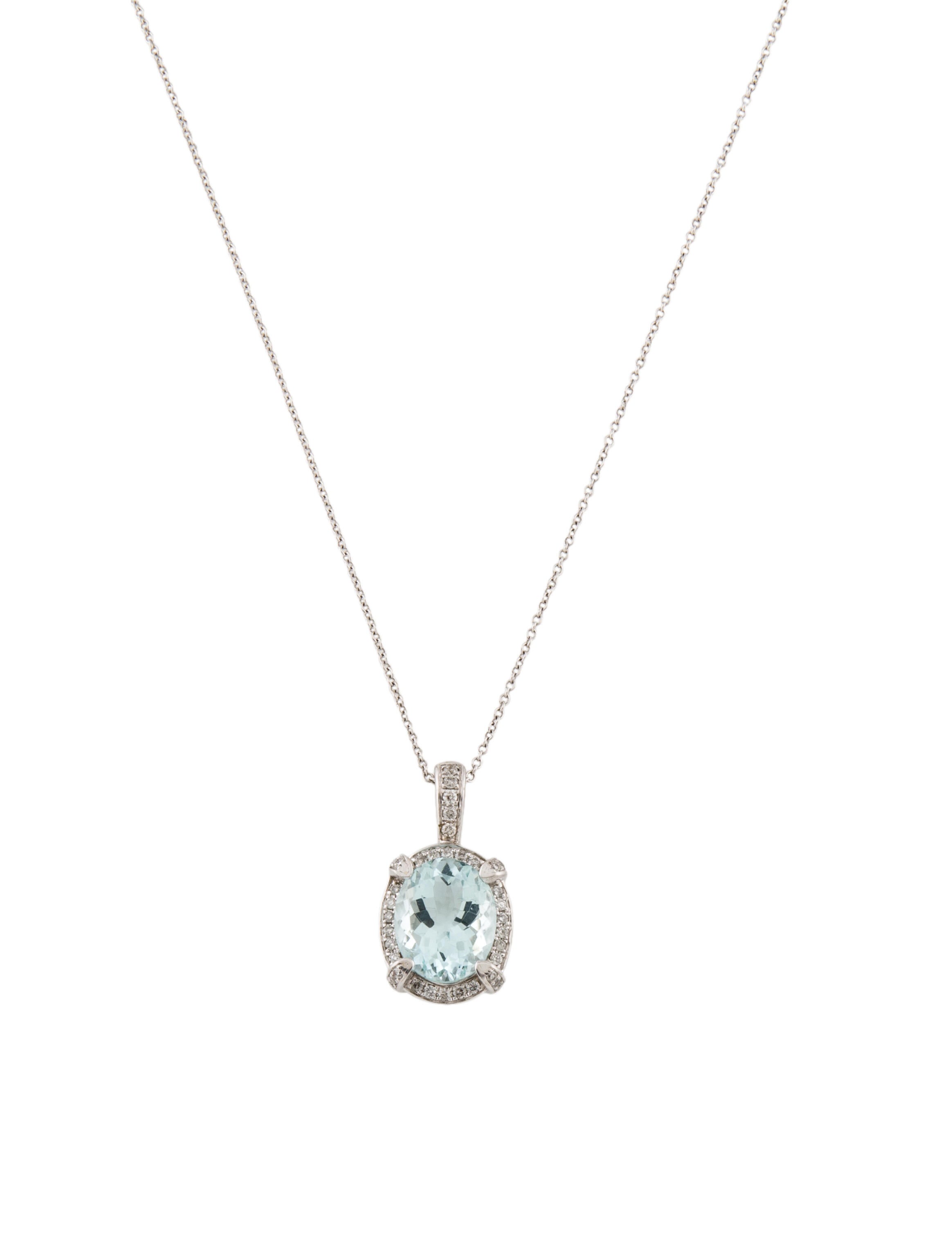 Effy Jewelry 14K Aquamarine & Diamond Pendant Necklace - Rhodium-Plated ...