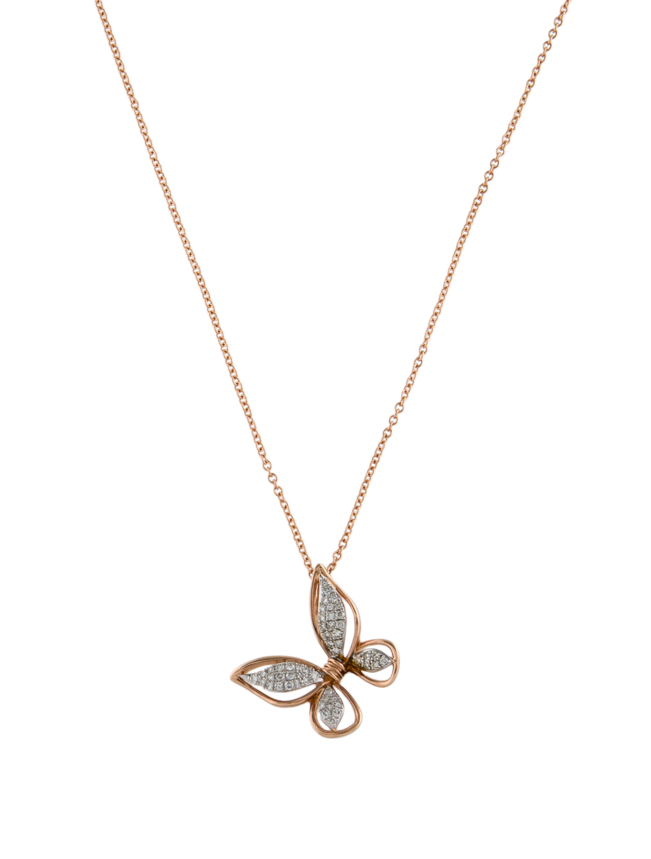 Effy Jewelry 14K Diamond Butterfly Pendant Necklace - 14K Rose Gold ...