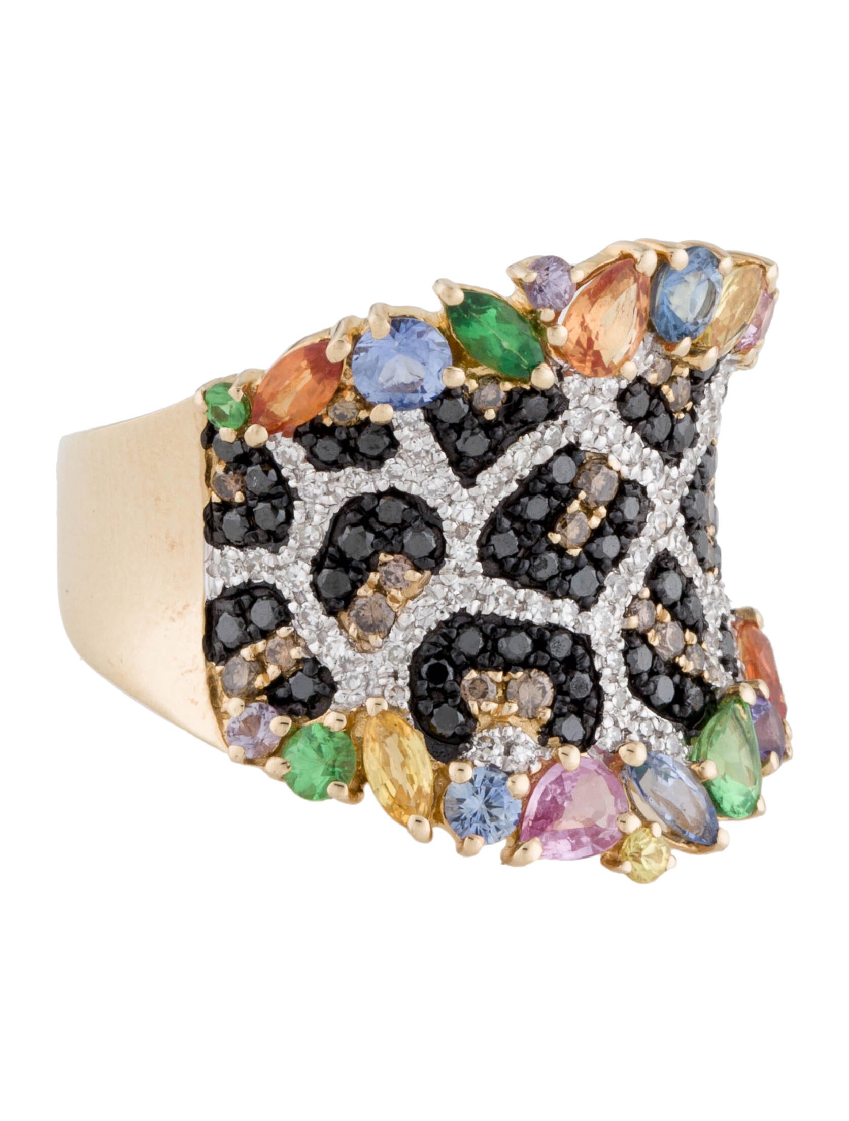 Effy Jewelry 14K Sapphire, Tsavorite & Diamond Leopard Wide Band - 14K ...