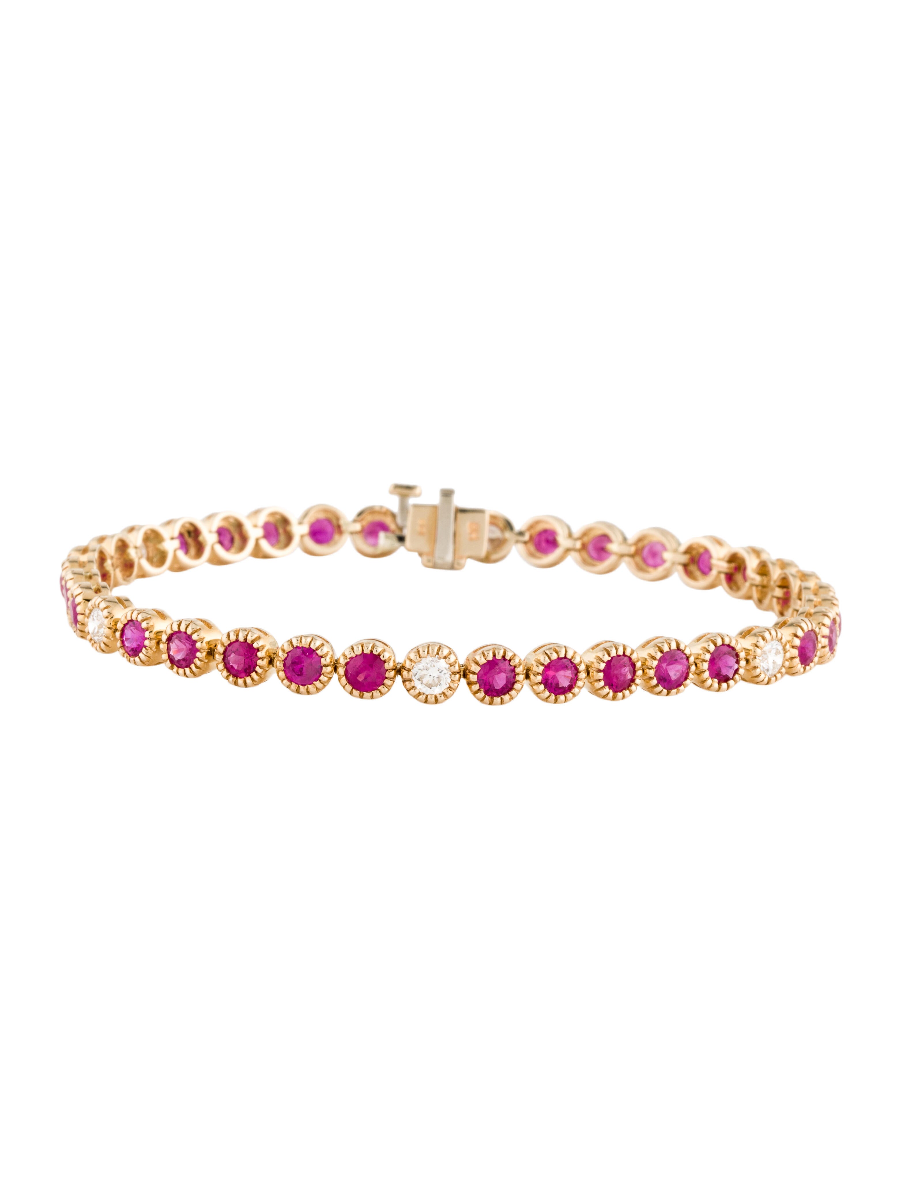 Effy Jewelry 14K Ruby & Diamond Tennis Link Bracelet - 14K Yellow Gold ...
