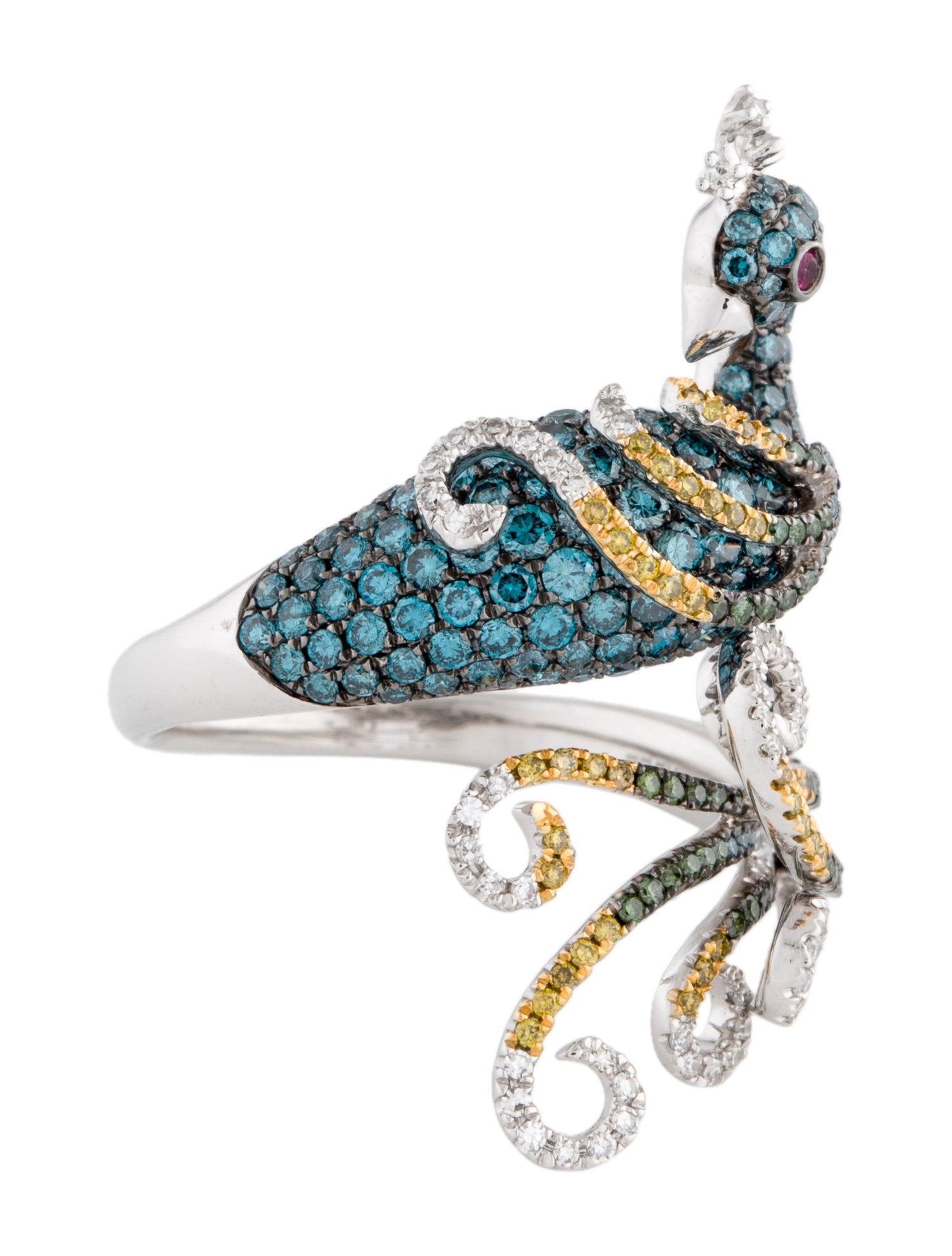 Effy Jewelry 14K Multicolored Diamond & Ruby Accent 'Peacock' Ring ...