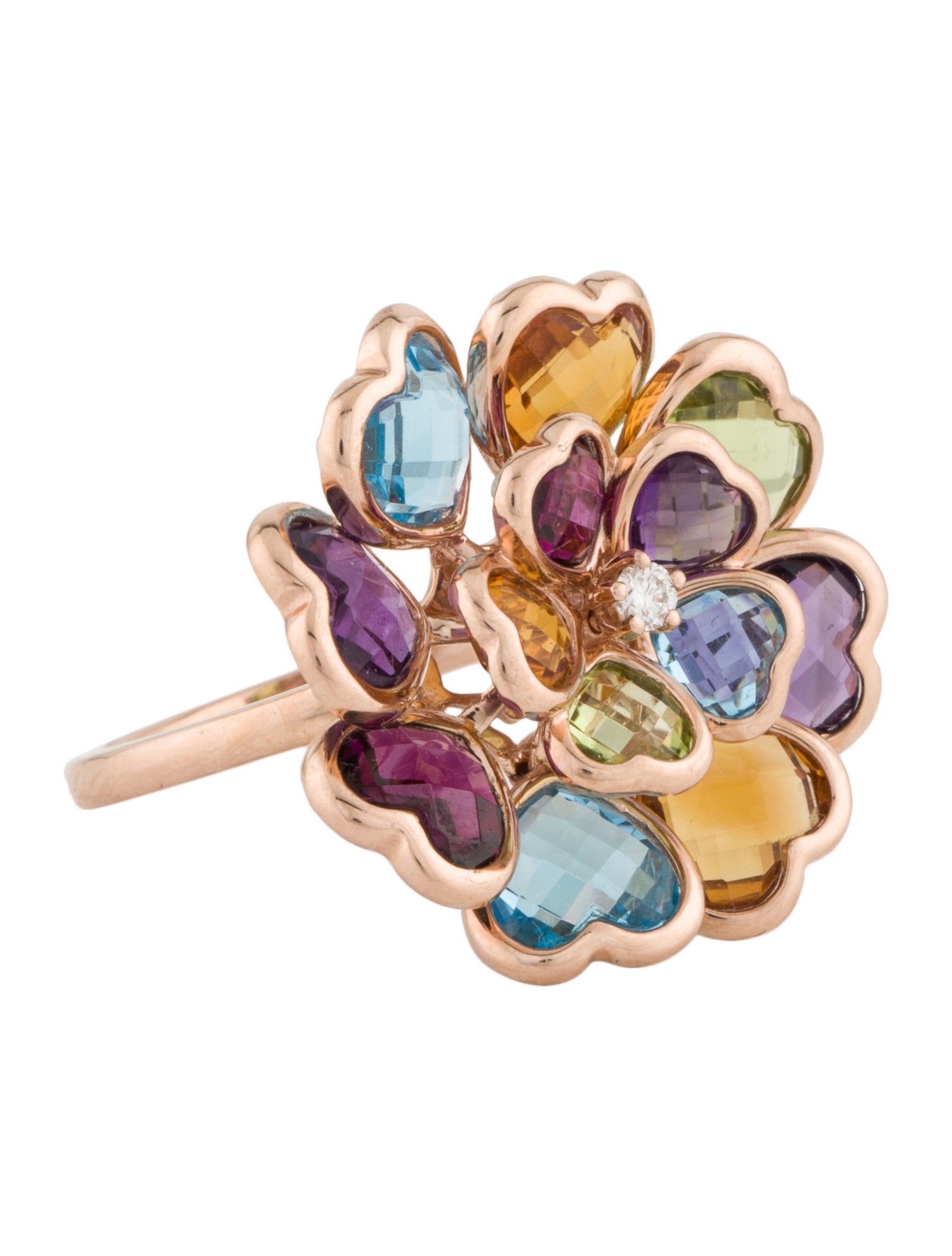 Effy Jewelry 14K Diamond & Multistone Heart Cluster Floral Ring - 14K ...