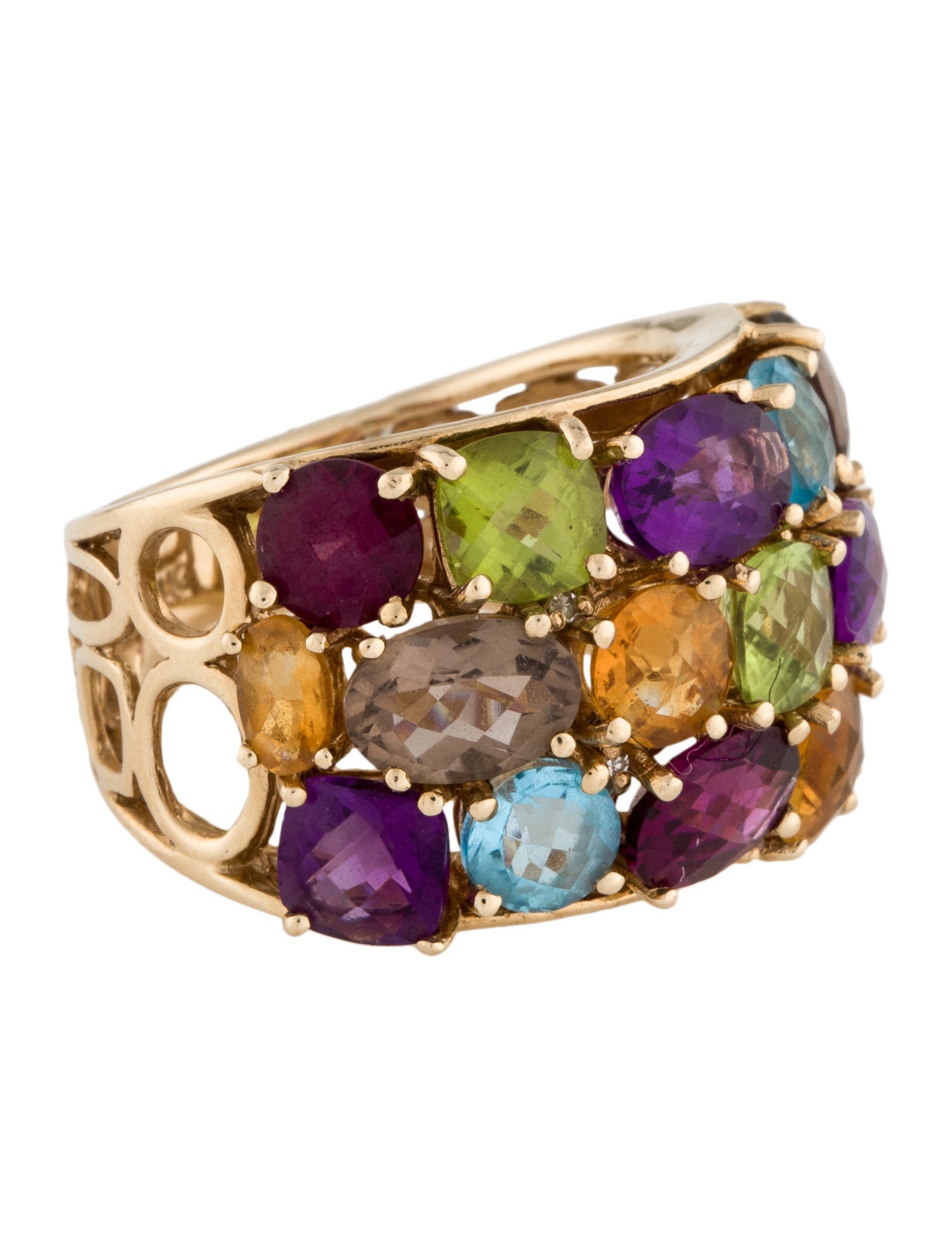 Effy Jewelry 14K Multistone & Diamond Ring - 14K Yellow Gold Band ...