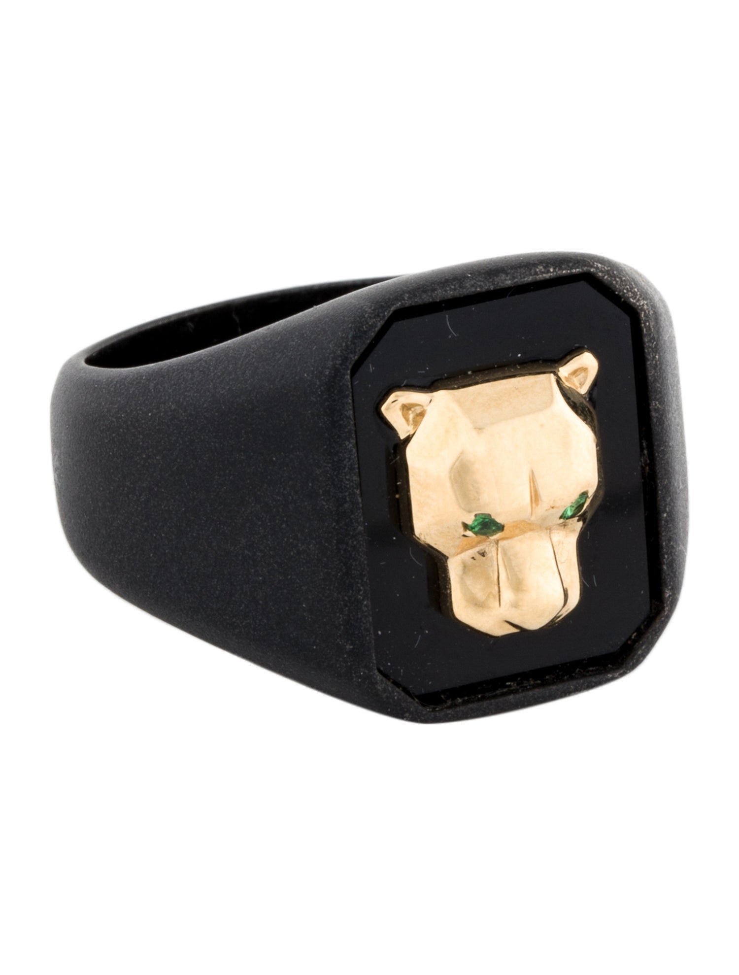 Effy Jewelry Tsavorite Garnet & Onyx Jaguar Head Signet Ring - 18K ...