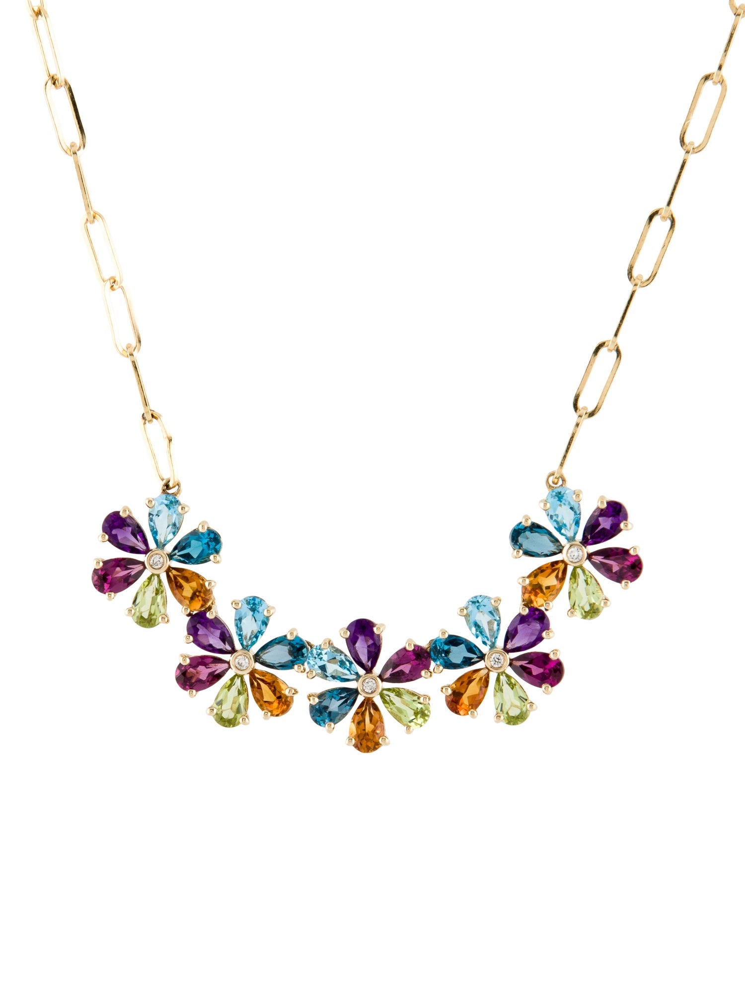 Effy Jewelry 14K Multistone Floral Station Necklace - 14K Yellow Gold ...