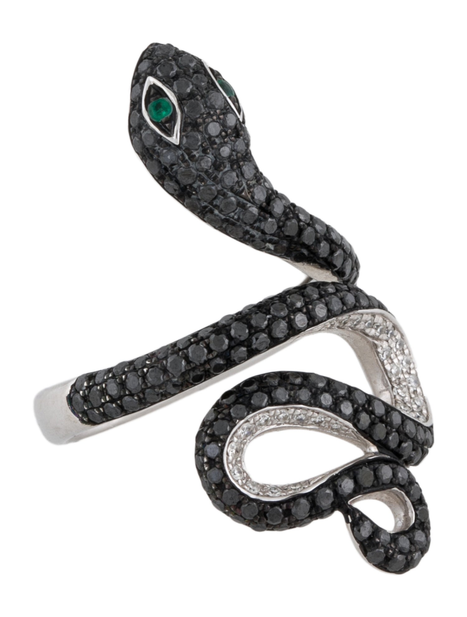 Effy Jewelry 14K Emerald & Diamond Snake Ring - 14K White Gold Cocktail ...