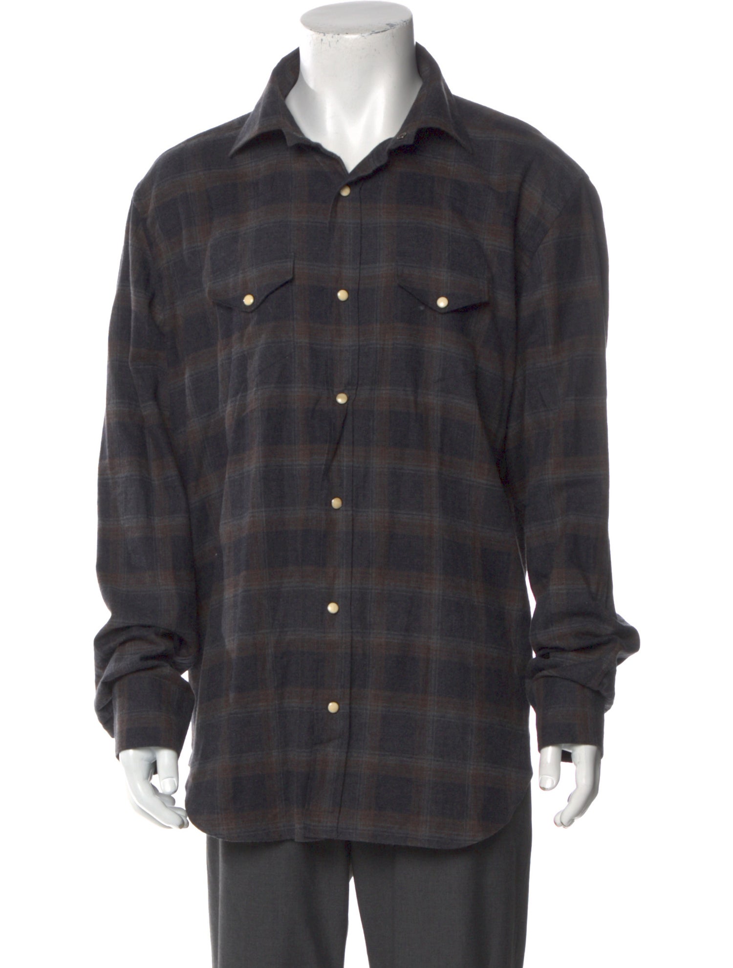 Eleventy Plaid Print Long Sleeve Dress Shirt - Grey Casual Shirts ...