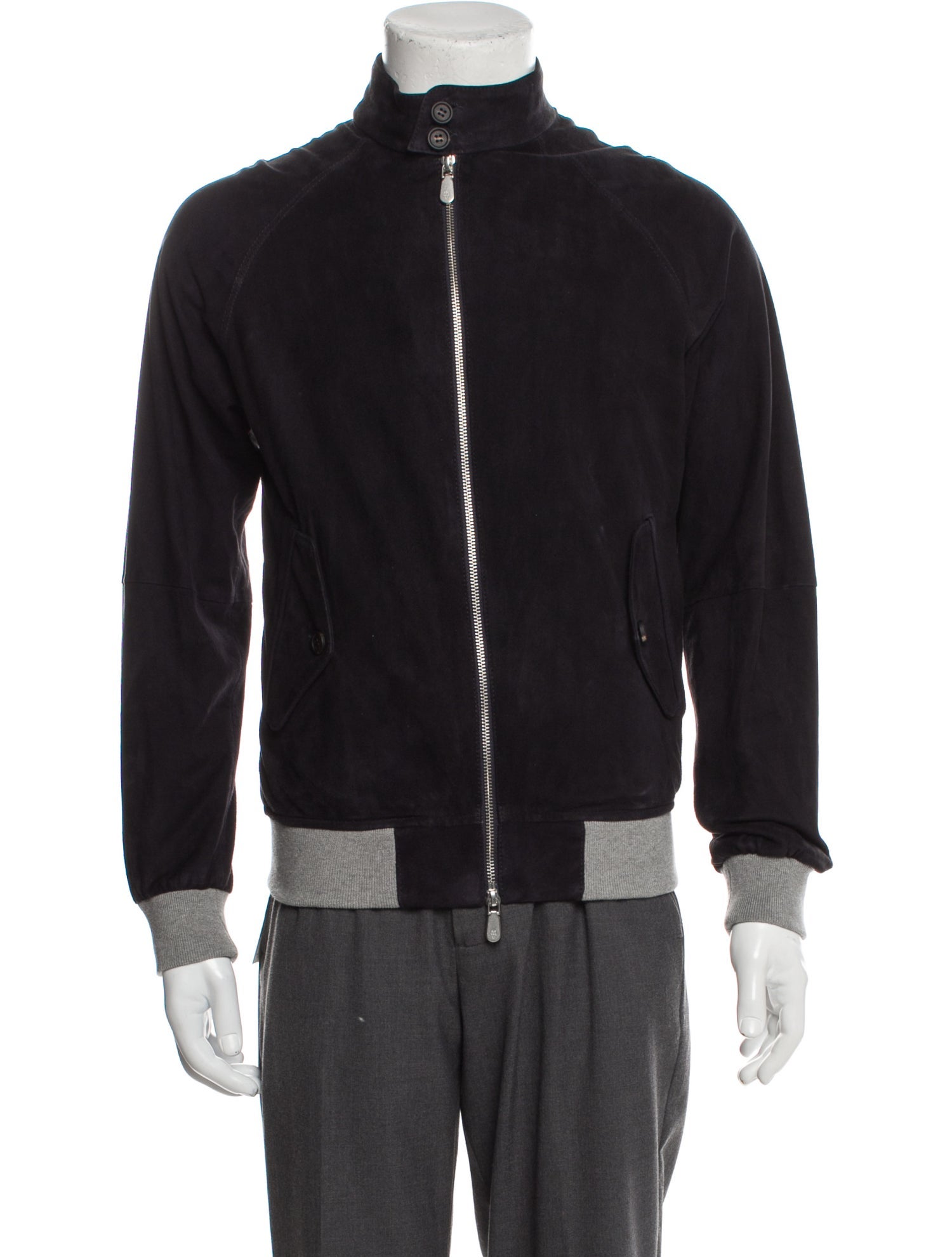 Eleventy Goat Leather Colorblock Pattern Bomber Jacket - Blue Outerwear ...