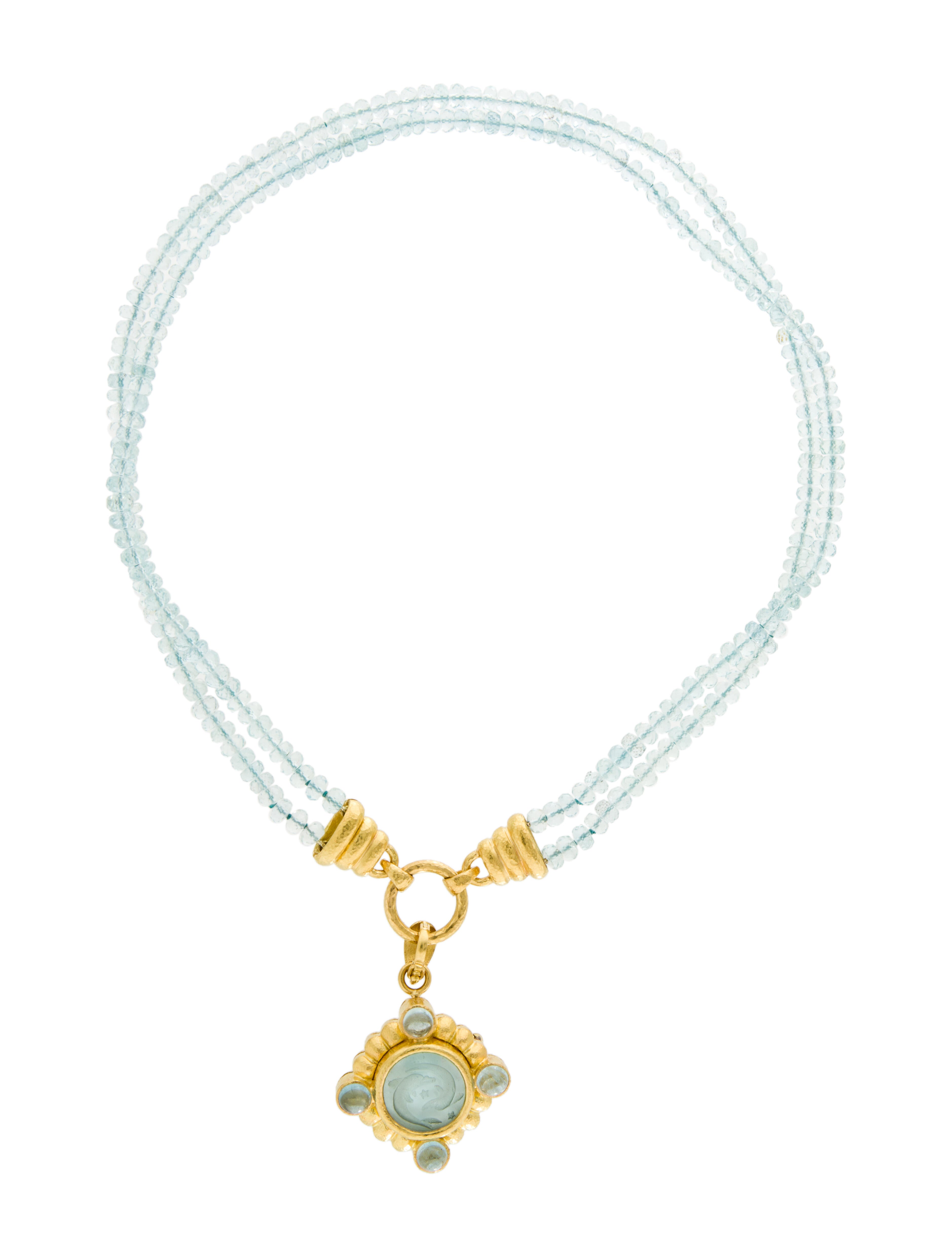 Elizabeth Locke 19K Mother of Pearl & Aquamarine Convertible Necklace ...