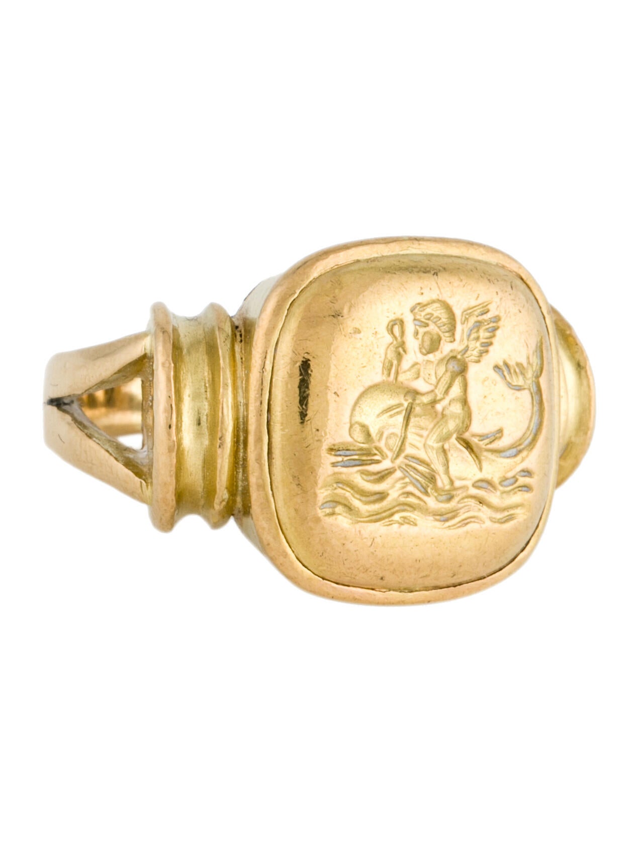 Elizabeth Locke 19K Angel & Dolphin Signet Ring - 19K Yellow Gold ...