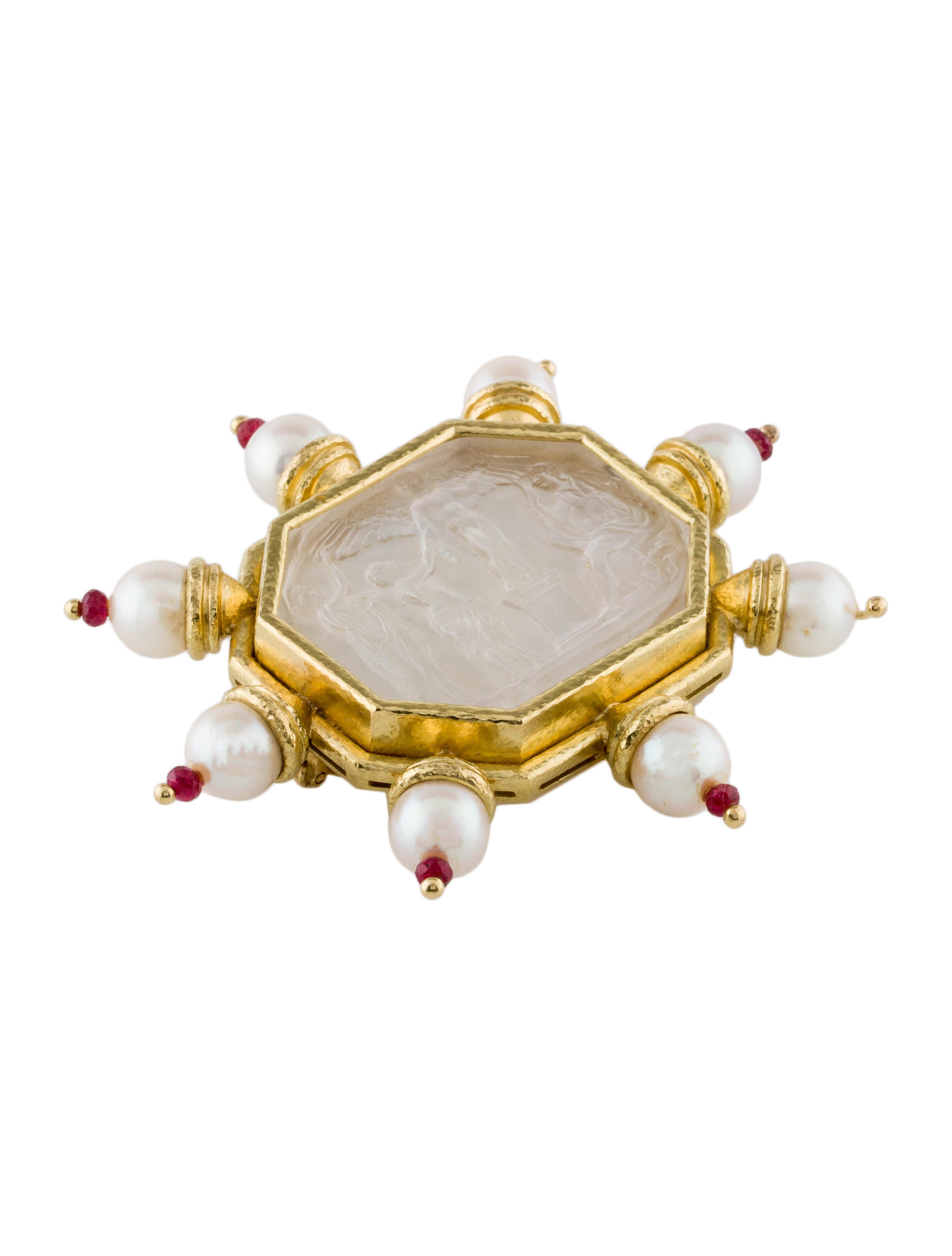 Elizabeth Locke 18K Venetian Glass Doublet, Pearl & Ruby Pin Brooch ...