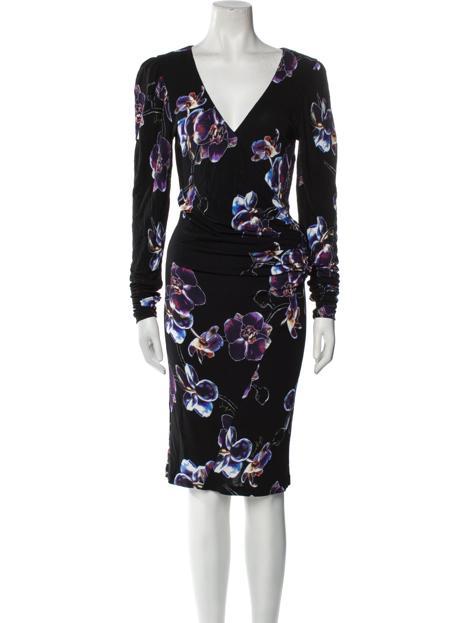 Emanuel Ungaro Floral Print Knee-Length Dress - Black Dresses, Clothing ...