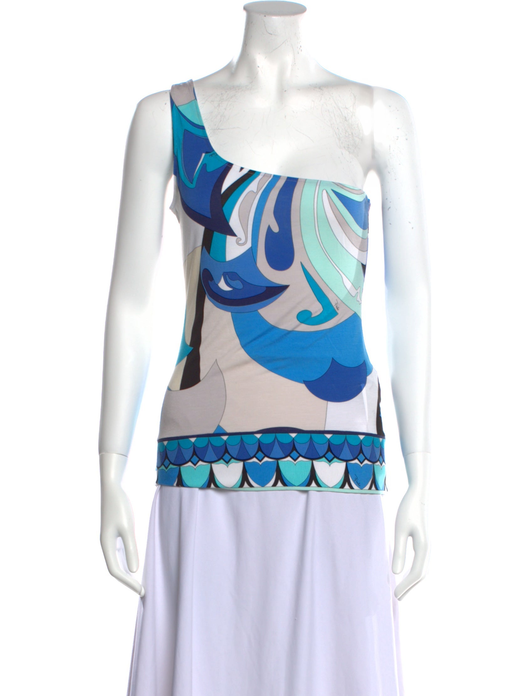 Emilio Pucci Printed One-Shoulder Top - Blue Tops, Clothing - EMI109671 ...