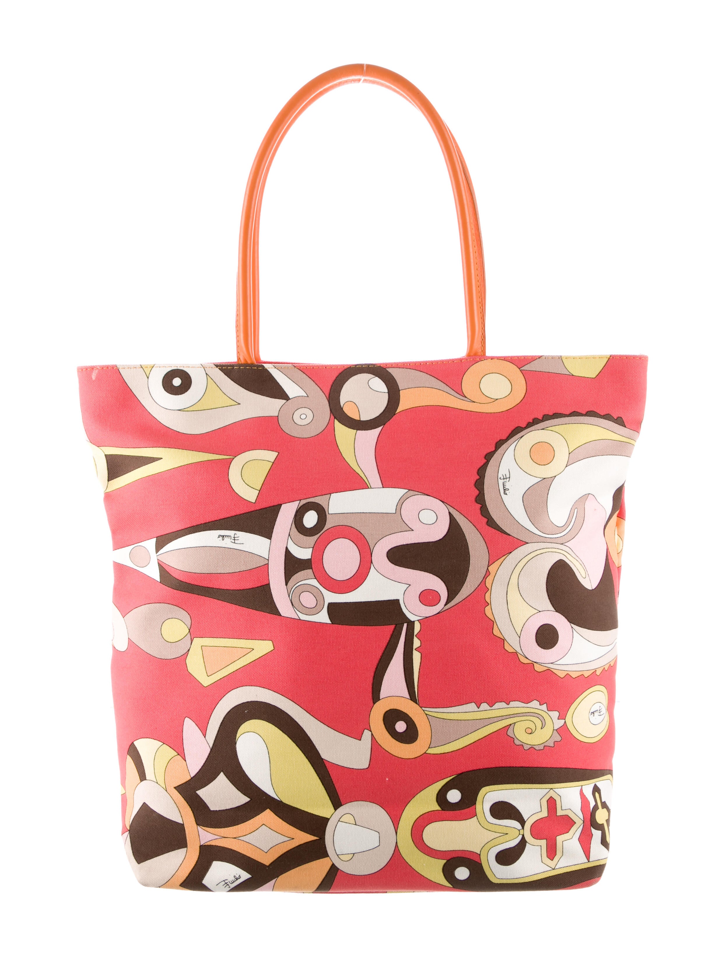 Emilio Pucci Leather Trimmed Canvas Tote Bag - Pink Totes, Handbags ...