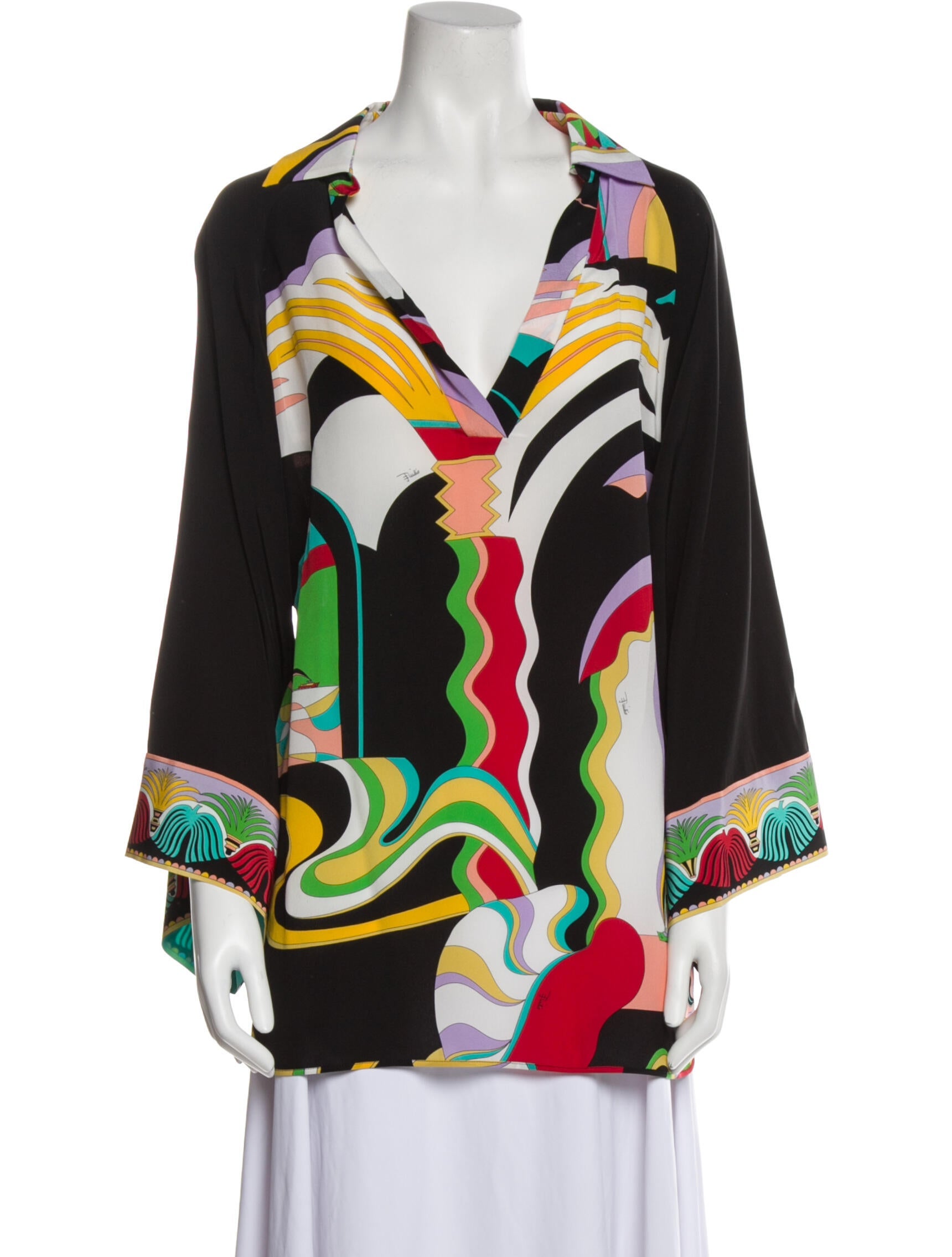 Emilio Pucci Silk Printed Tunic - Black Tops, Clothing - EMI116827 ...