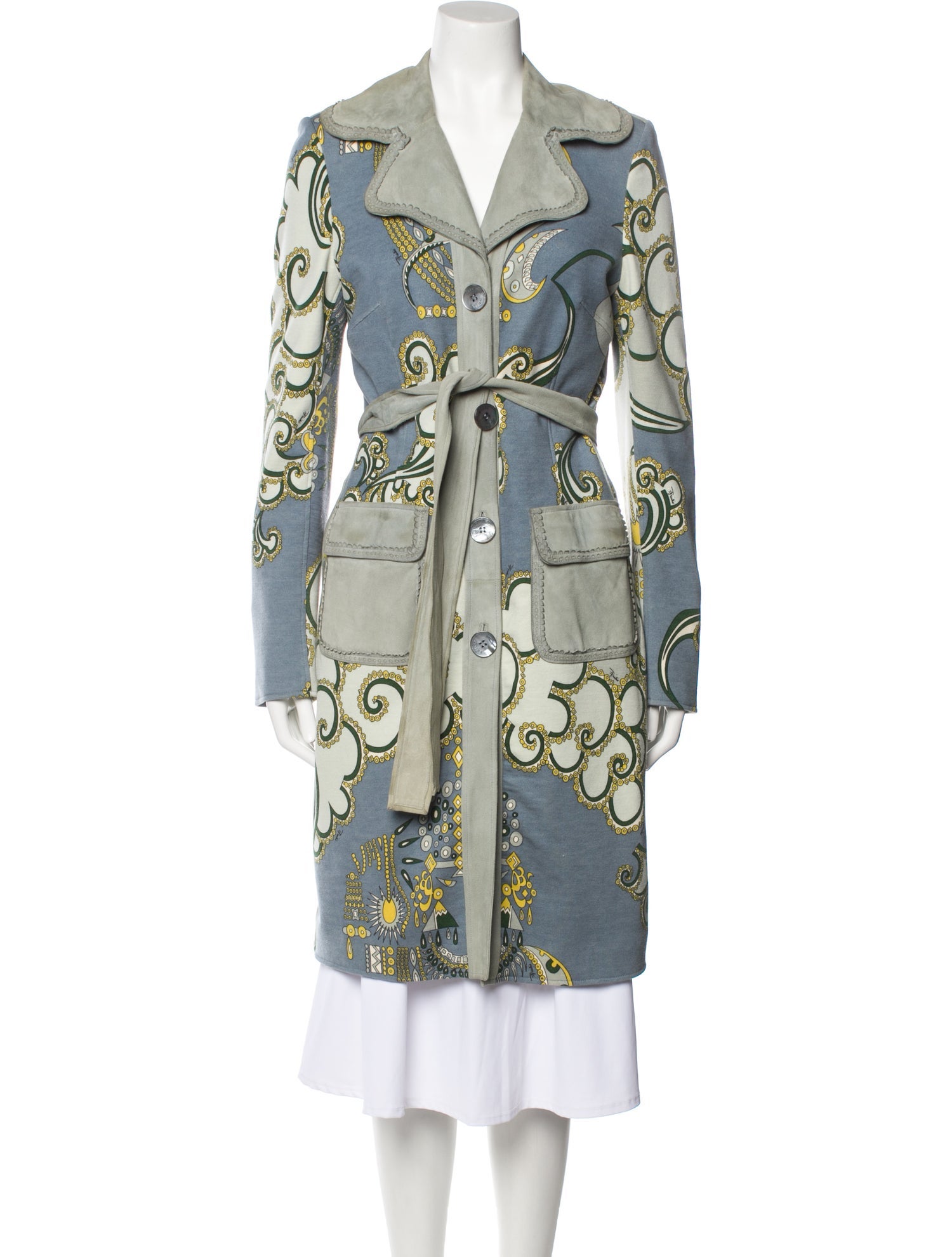 Emilio Pucci Printed Trench Coat - Blue Coats, Clothing - EMI121109 ...