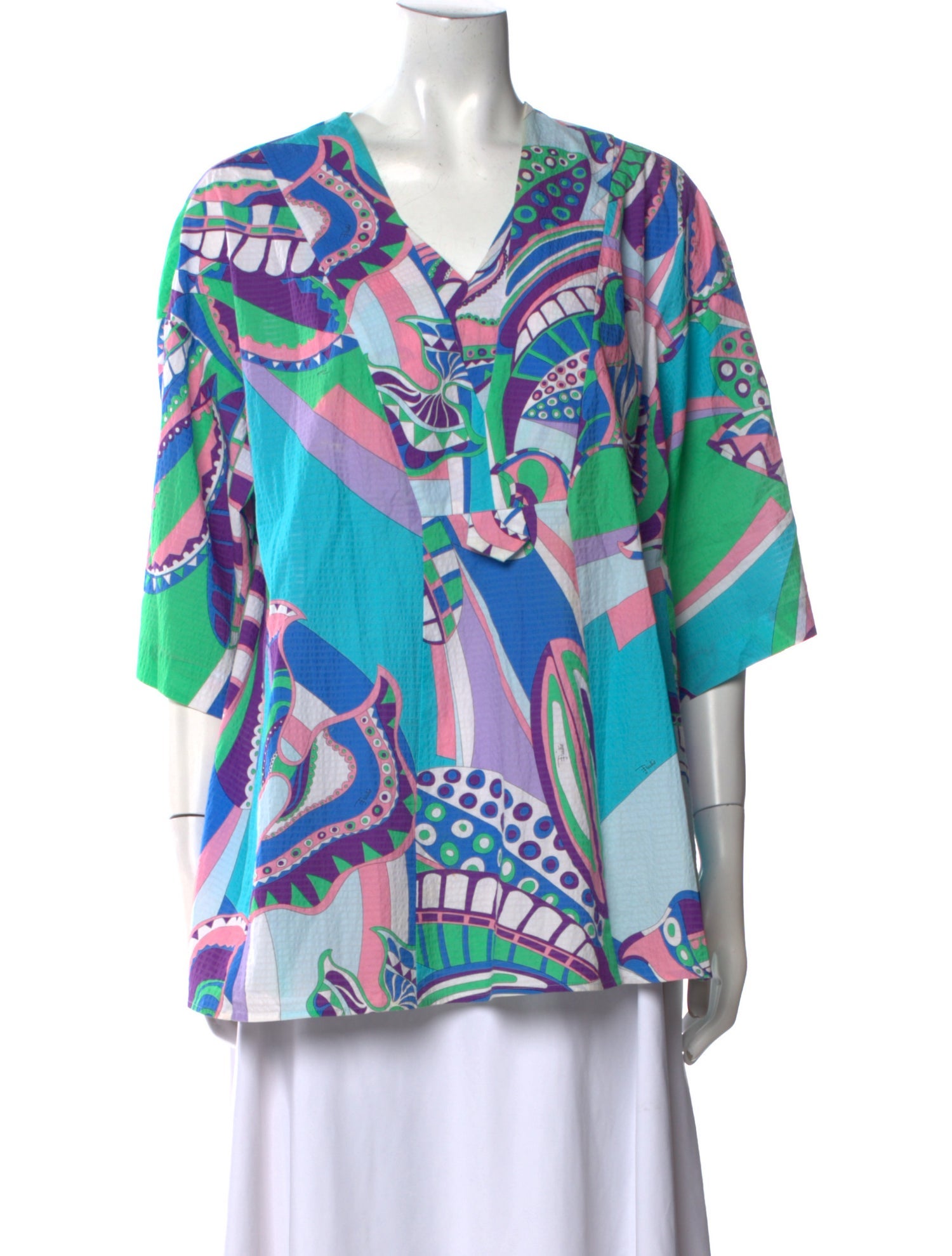Emilio Pucci Printed V-Neck Tunic - Blue Tops, Clothing - EMI136996 ...