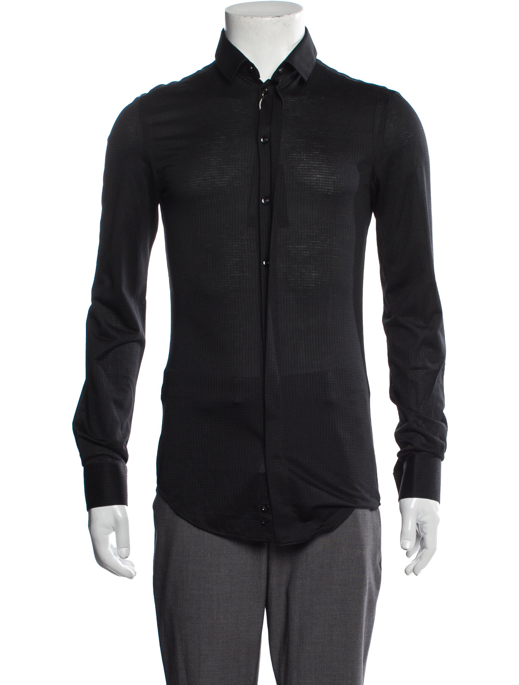 Emporio Armani Long Sleeve Tuxedo Shirt - Black Dress Shirts, Clothing ...