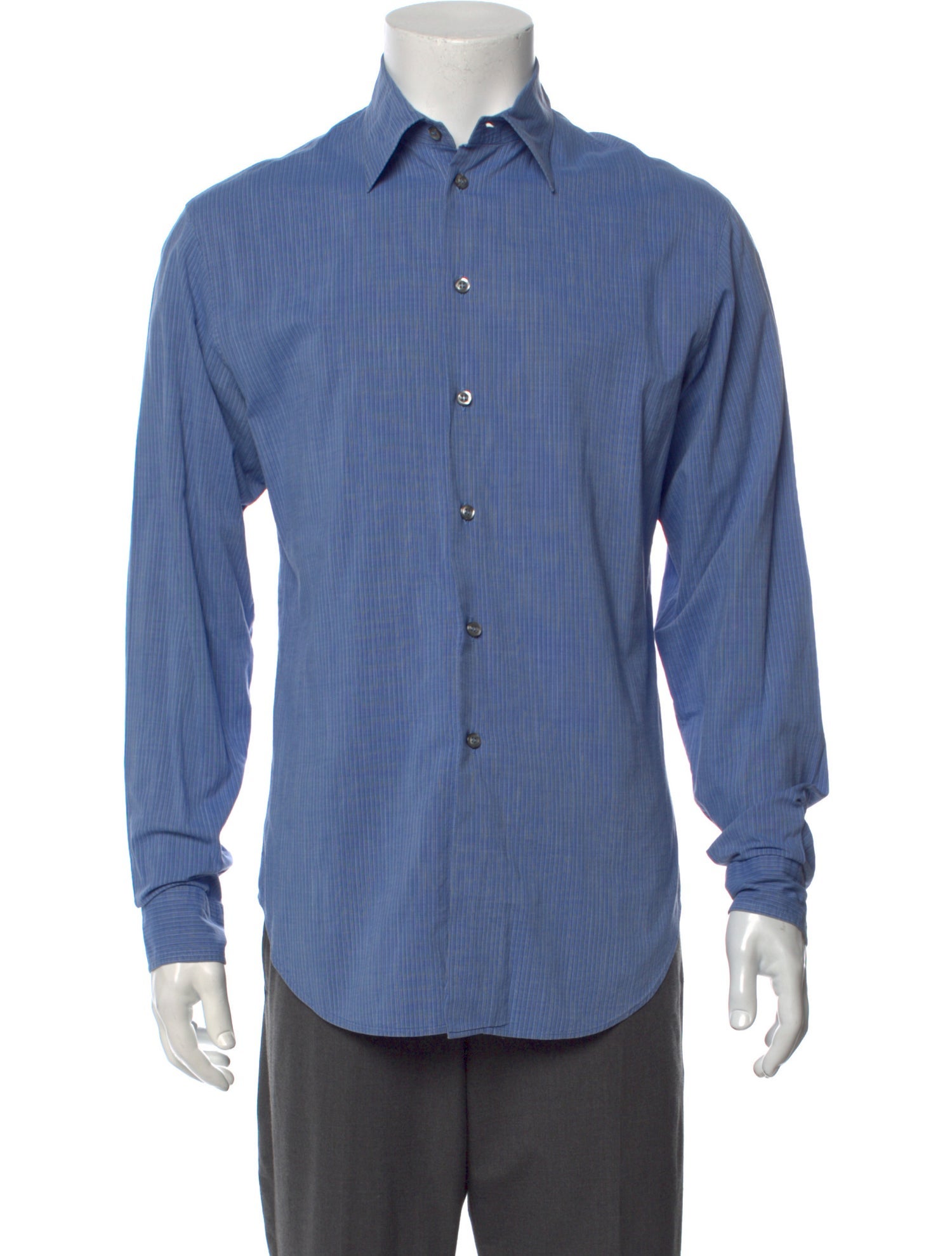 Emporio Armani Striped Long Sleeve Dress Shirt - Blue Dress Shirts, Clothing - EMP45573 | The ...