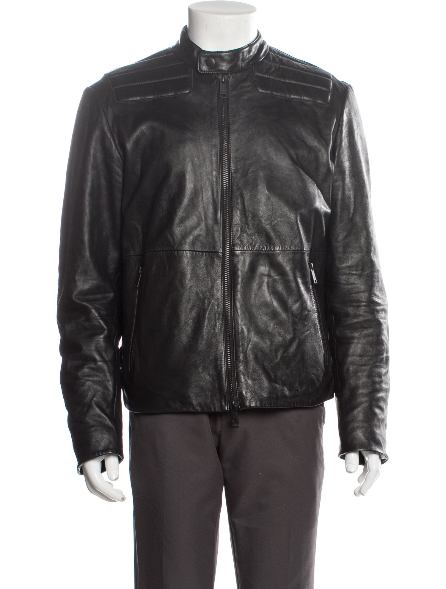 Emporio Armani Lamb Leather Moto Jacket - Black Outerwear, Clothing ...