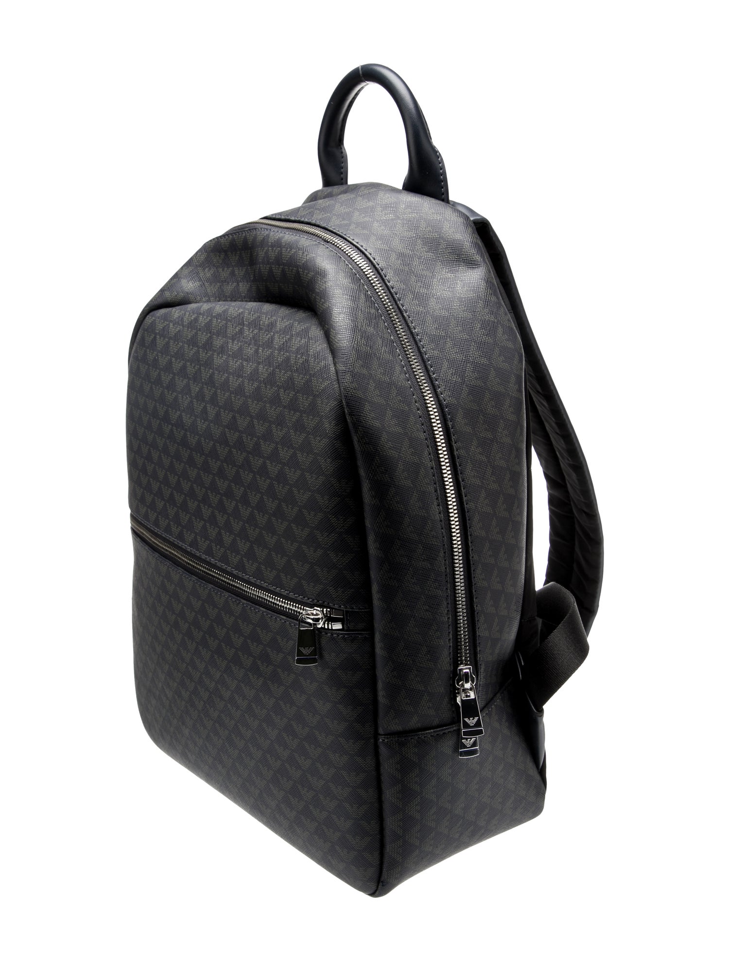 Emporio Armani Leather-Trimmed Coated Canvas Backpack w/Tags - Blue ...