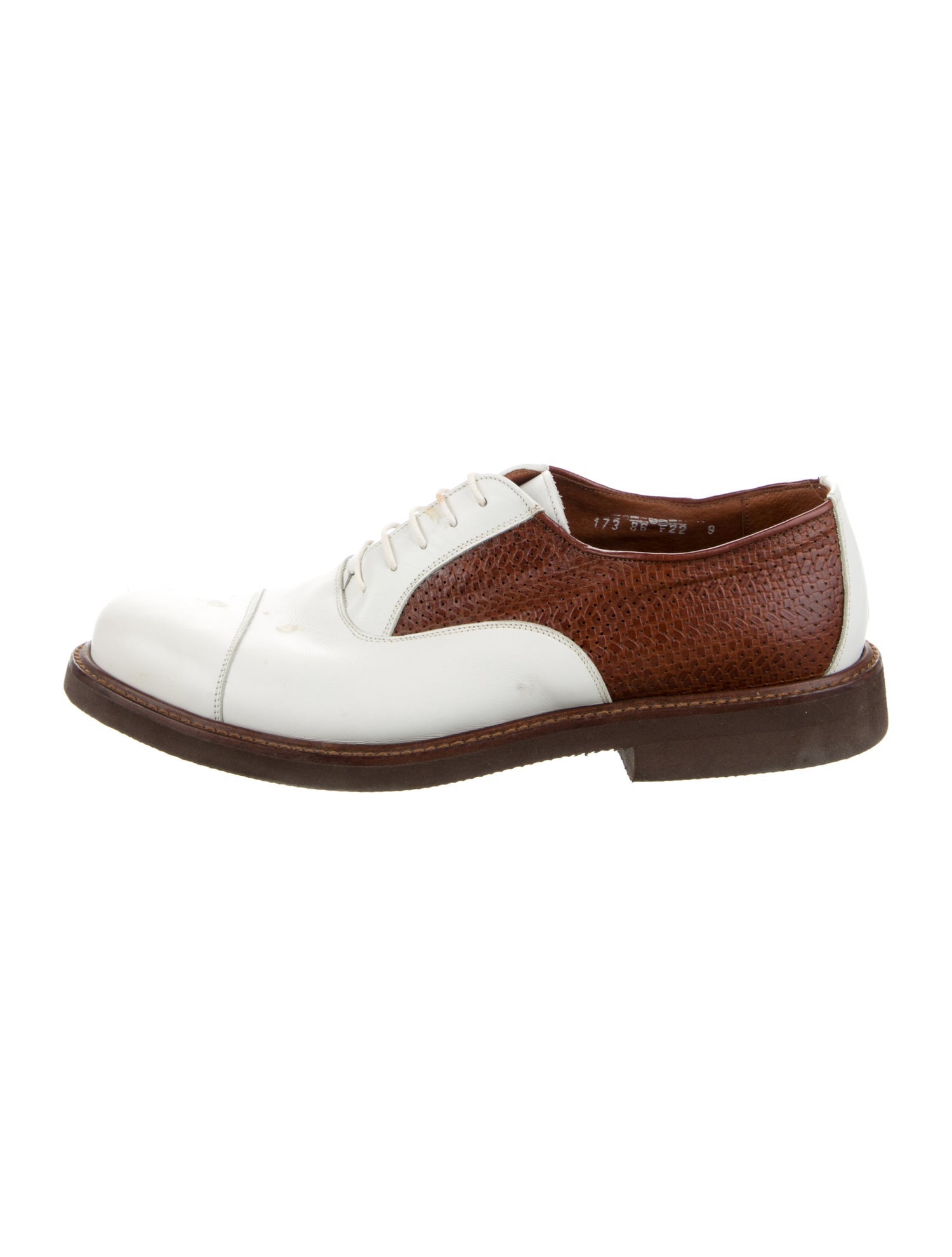 Emporio Armani Leather Colorblock Pattern Oxfords - White Flats, Shoes ...
