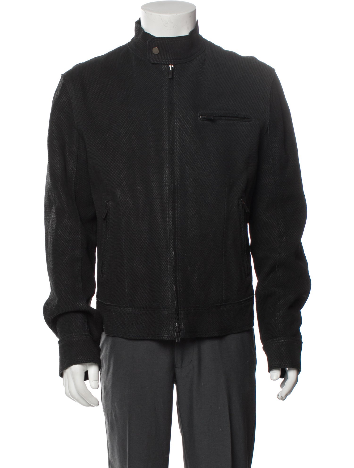 Emporio Armani Leather Bomber Jacket - Black Outerwear, Clothing ...
