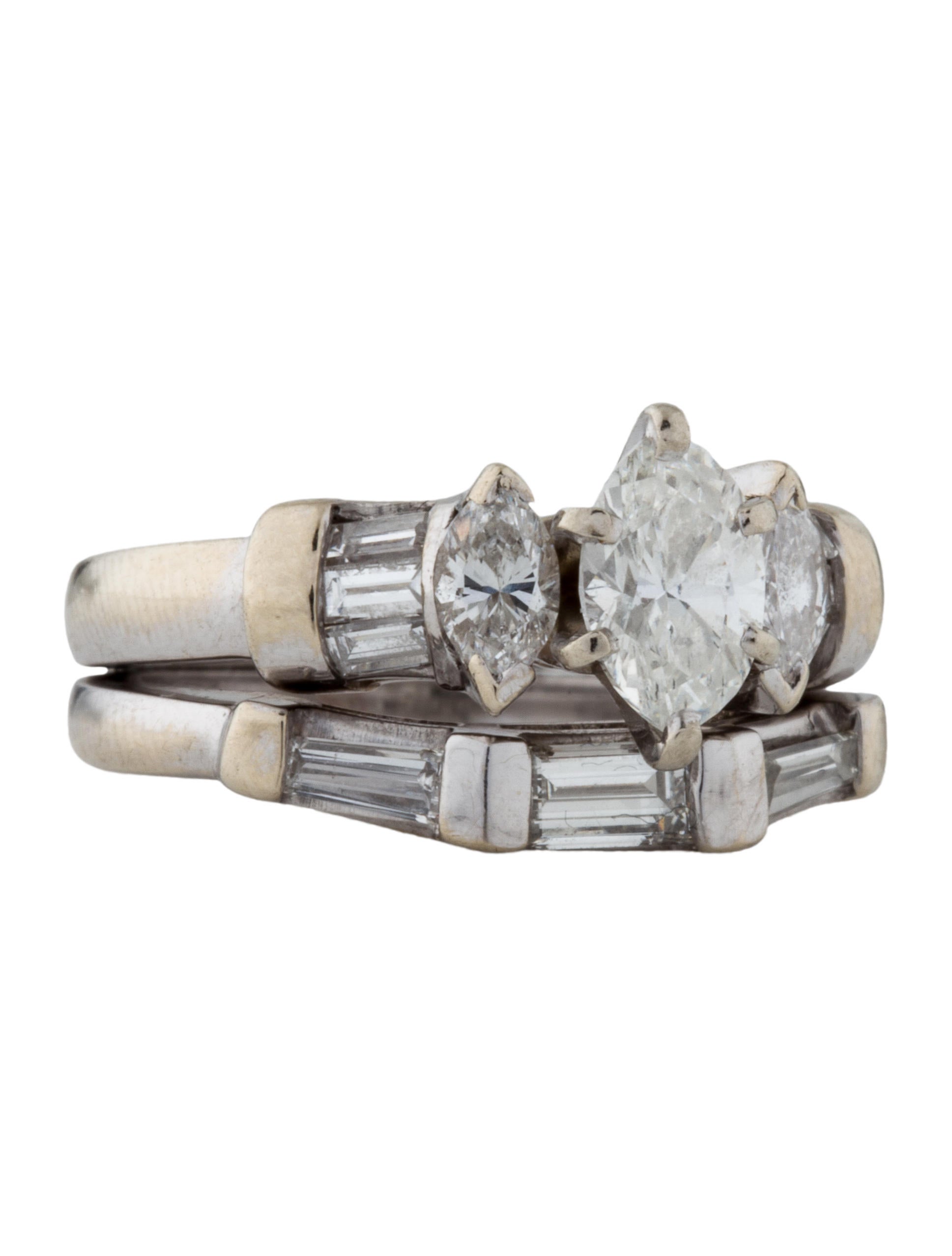 Engagement Ring 14K Diamond Wedding Set - 14K White Gold Wedding Set ...