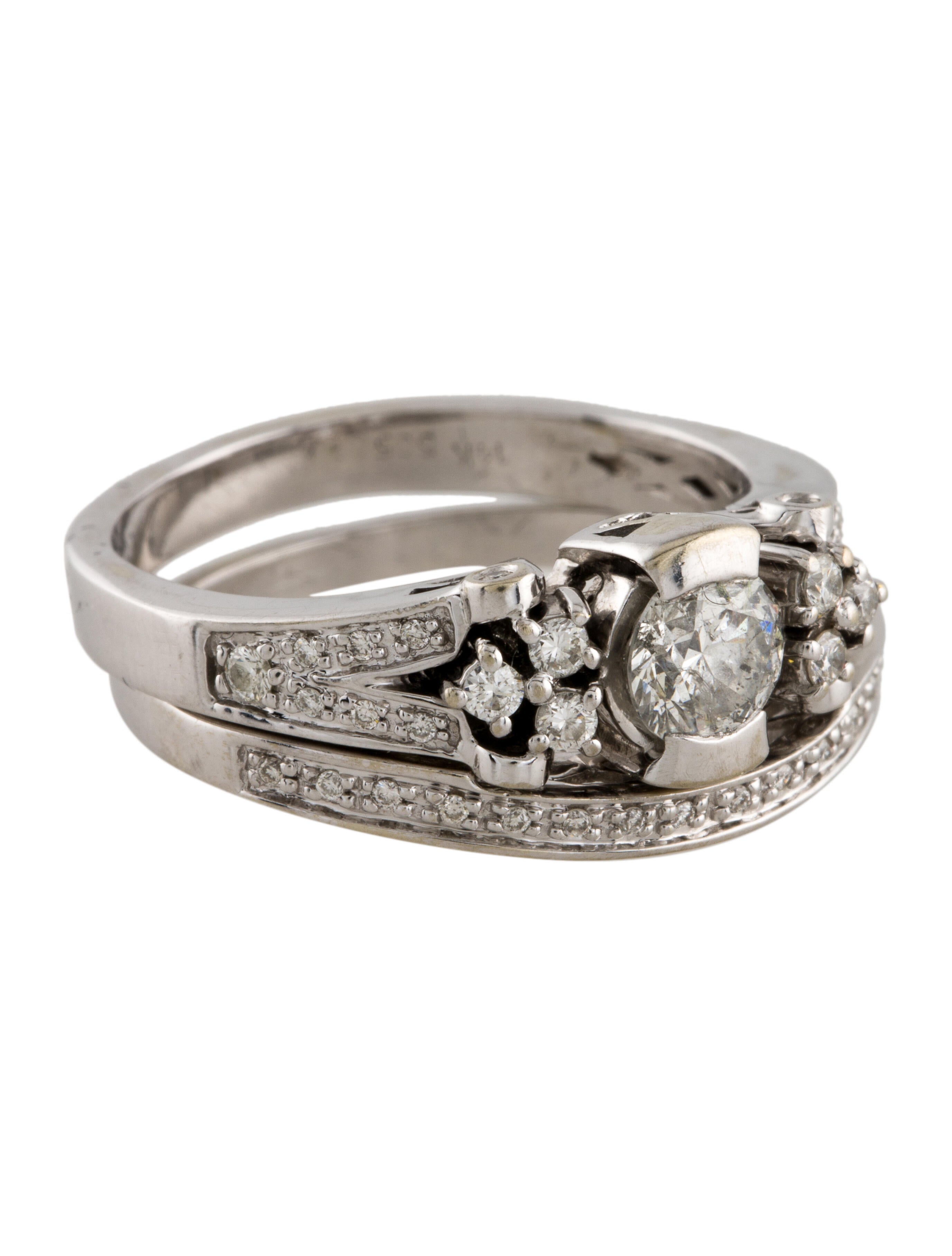 Engagement Ring 14K Diamond Wedding Ring Set - 14K White Gold Wedding ...