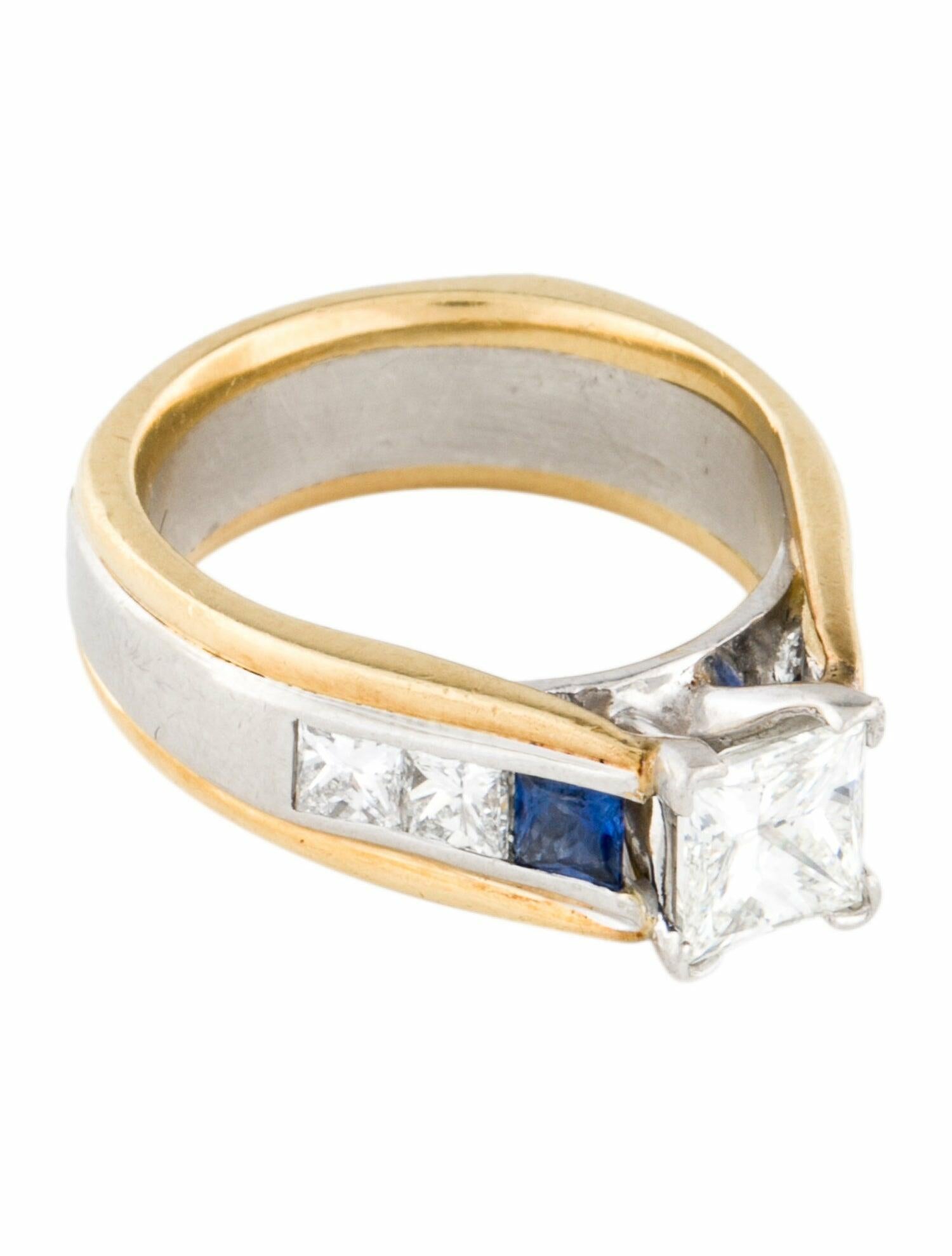 Engagement Ring 1.02ct Square Modified Brilliant Diamond & Sapphire ...