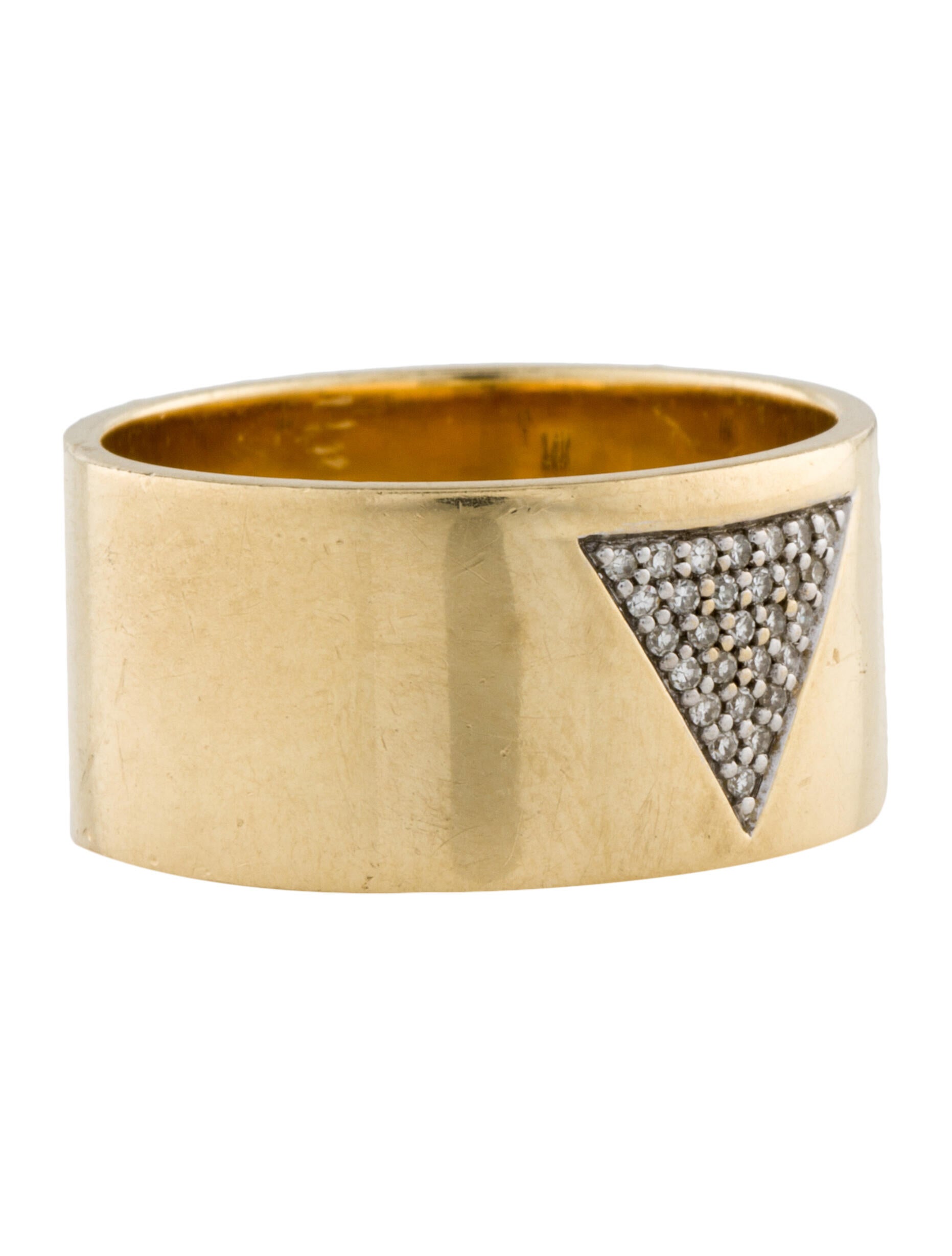 Eriness 14K Diamond Pavé Triangle Cigar Band - 14K Yellow Gold Band ...