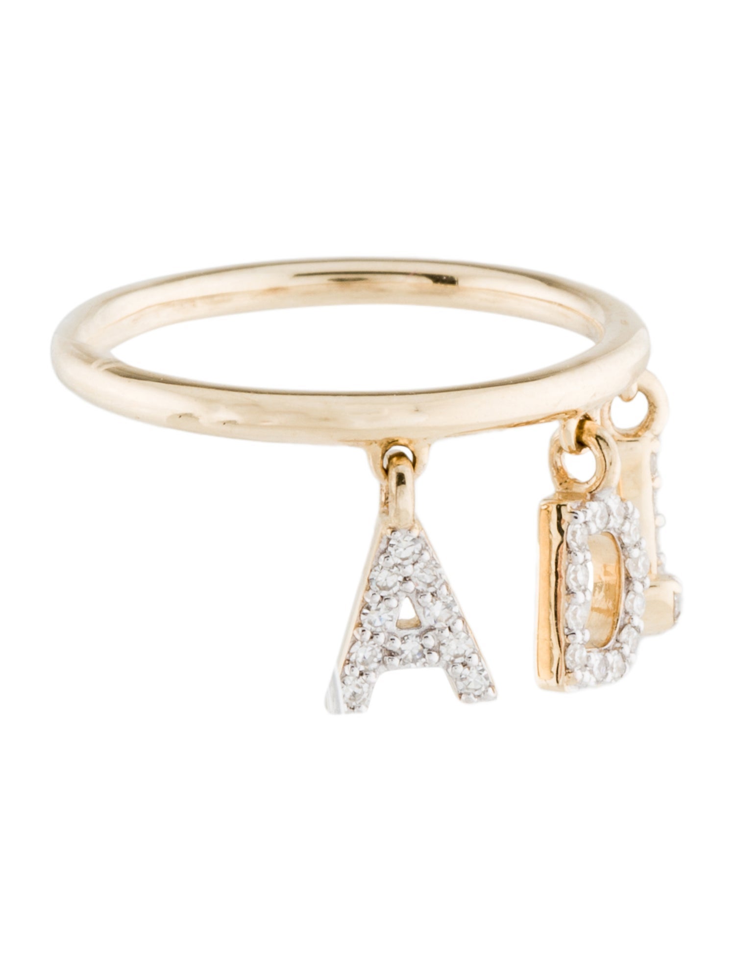 Eriness 14K Triple Diamond Initial Ring - 14K Yellow Gold Cocktail Ring ...